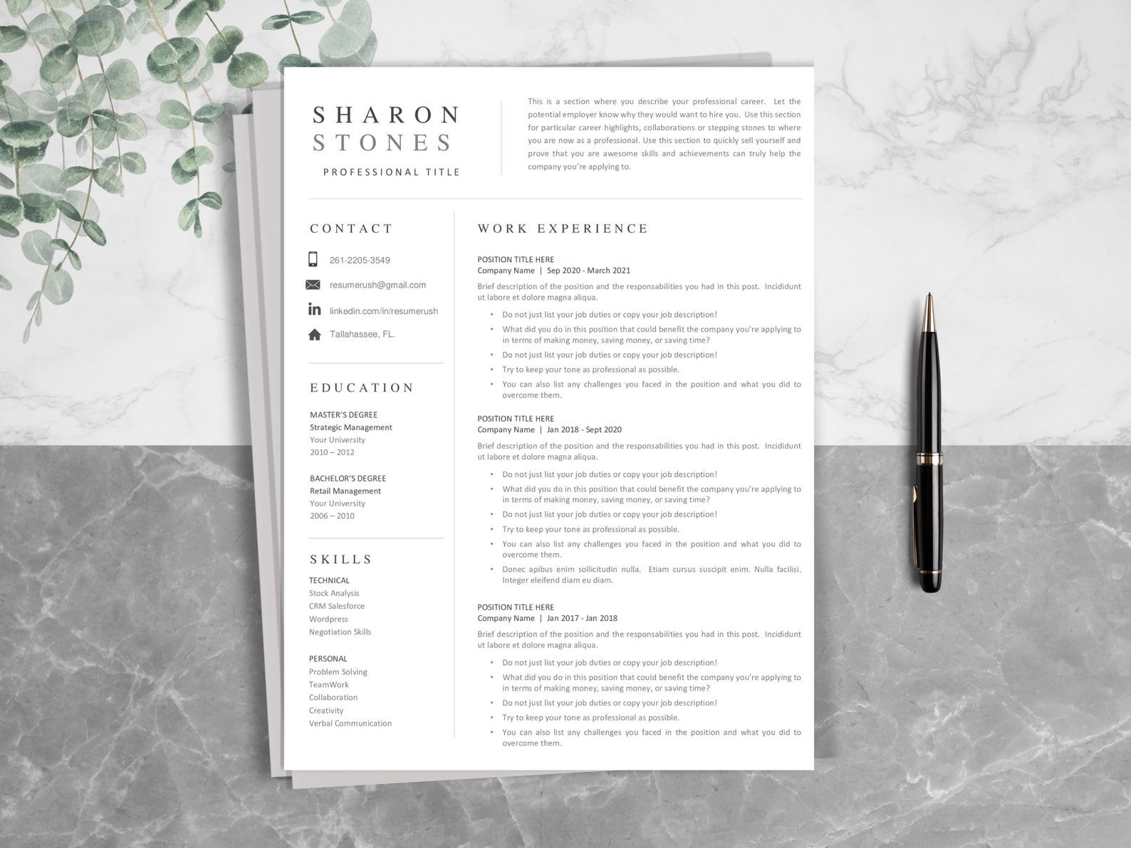 Resume Template | CV Template | Professional Resume Template for Word ...
