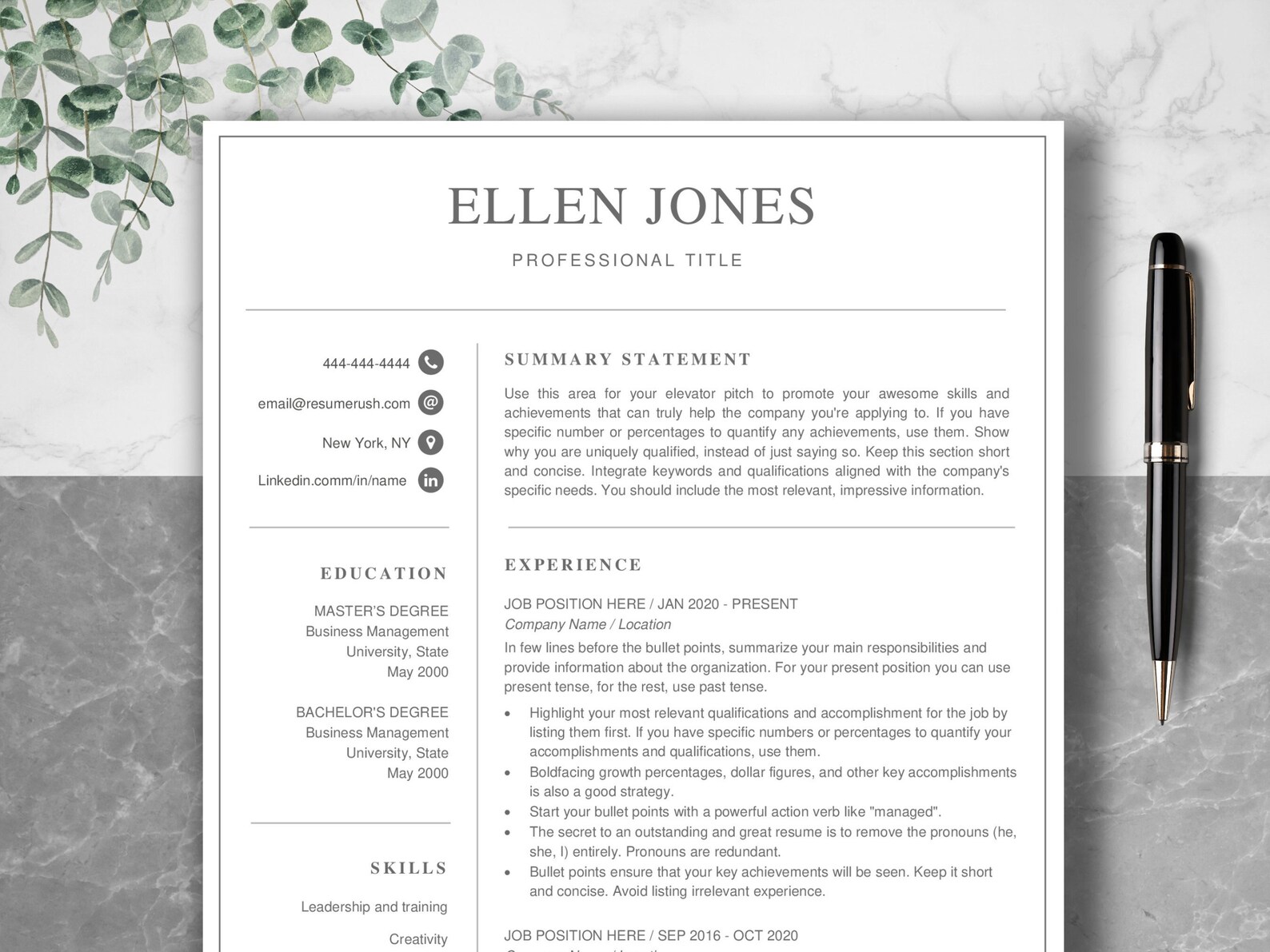 Clean, Simple, Modern, Minimalist Resume Template for Word, Google Docs ...
