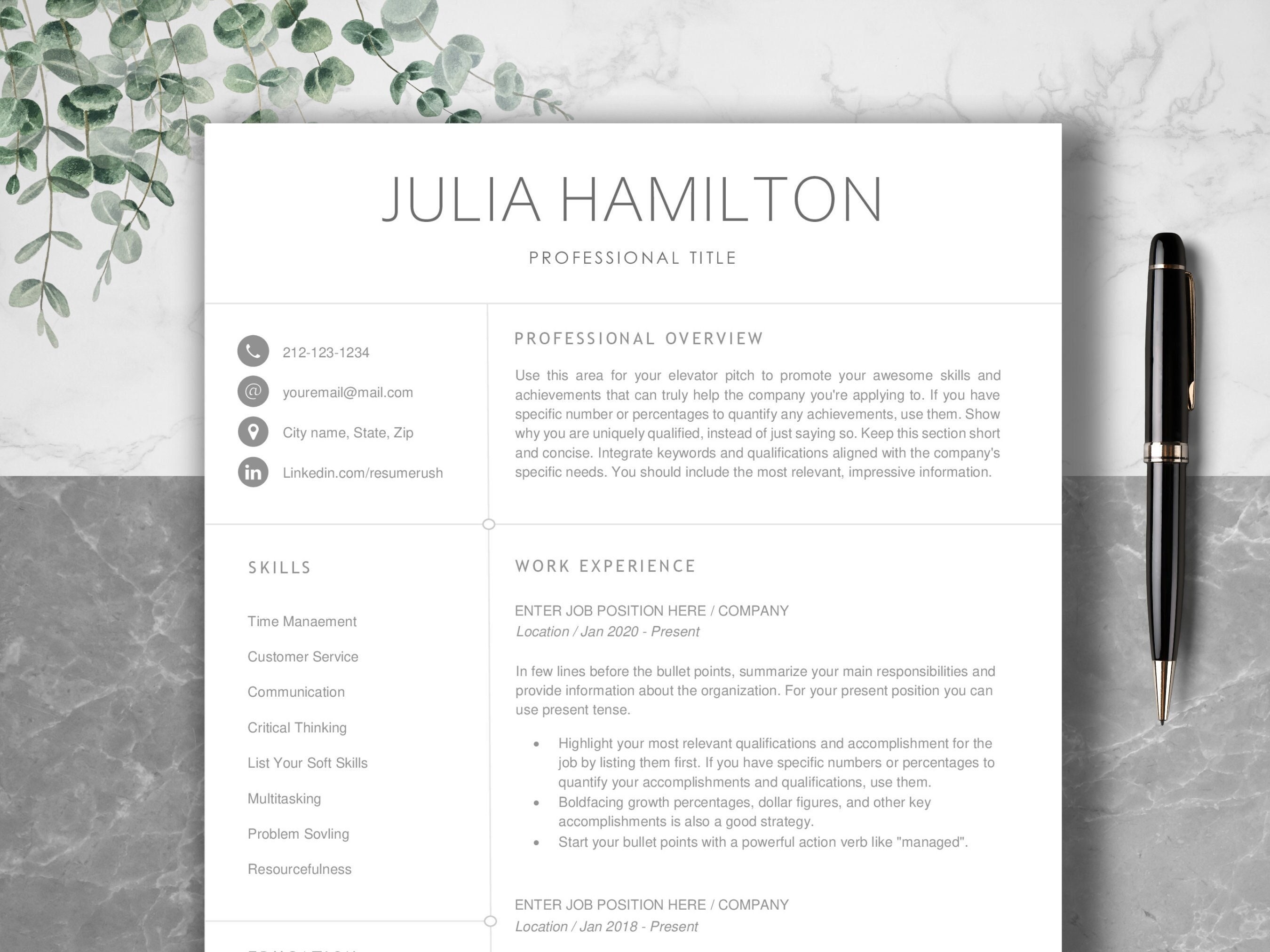 Resume Template Word, Apple Pages Resume, Professional Resume, CV ...