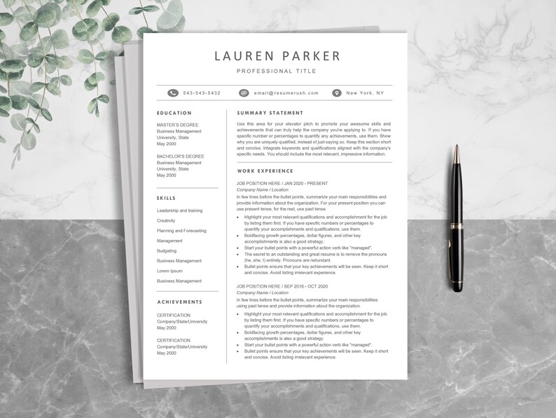 Clean Modern Resume Template for Word & Pages - Etsy