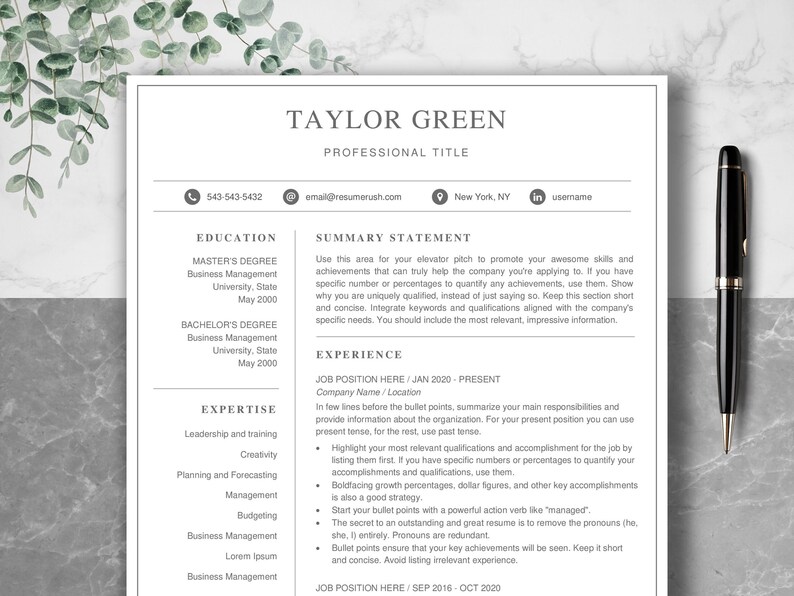 Professional Resume Template: Clean, Modern CV Design (word, Pages) - Etsy