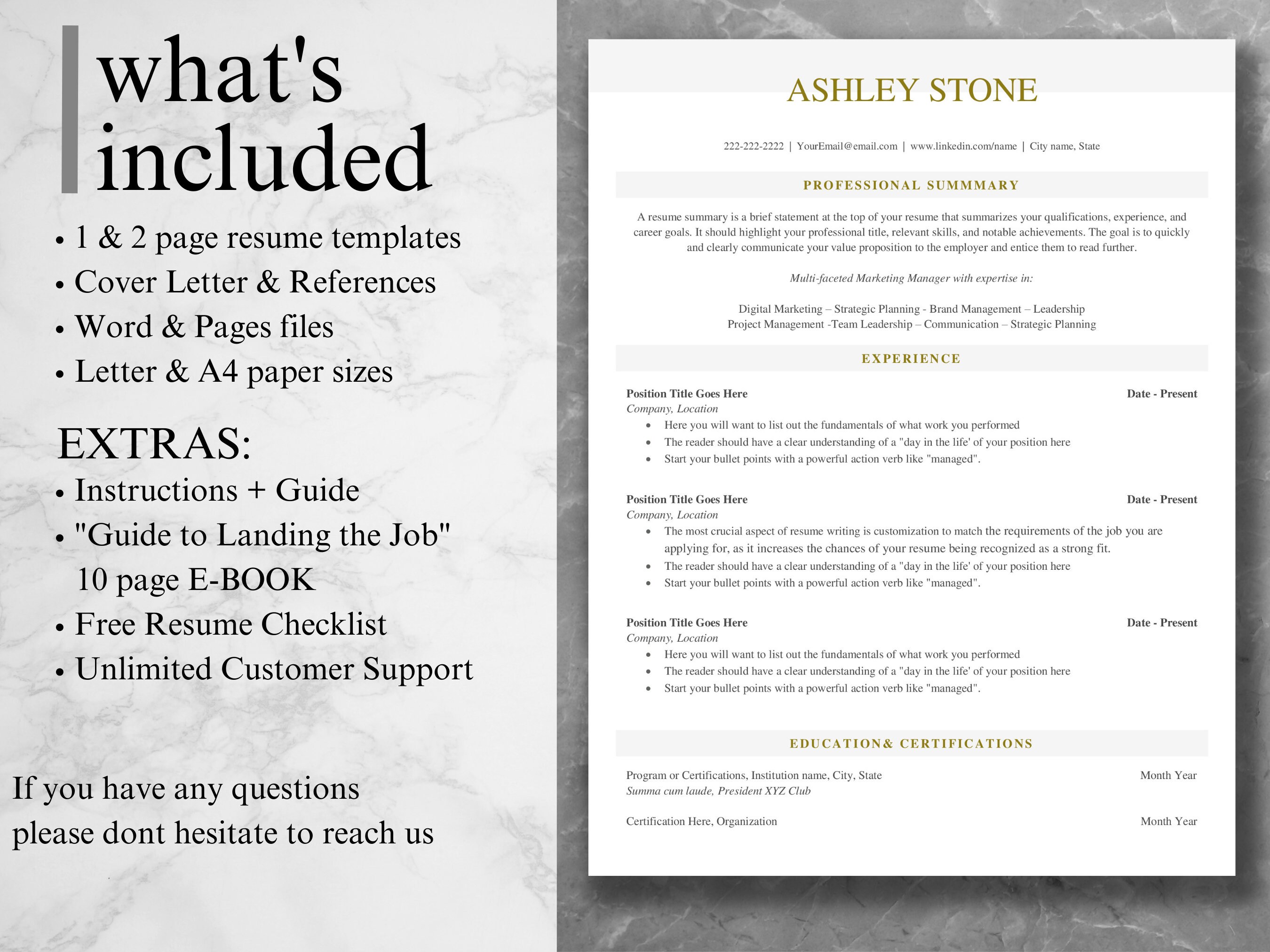 ATS Friendly Resume Template For MS Word Pages Google Docs Etsy