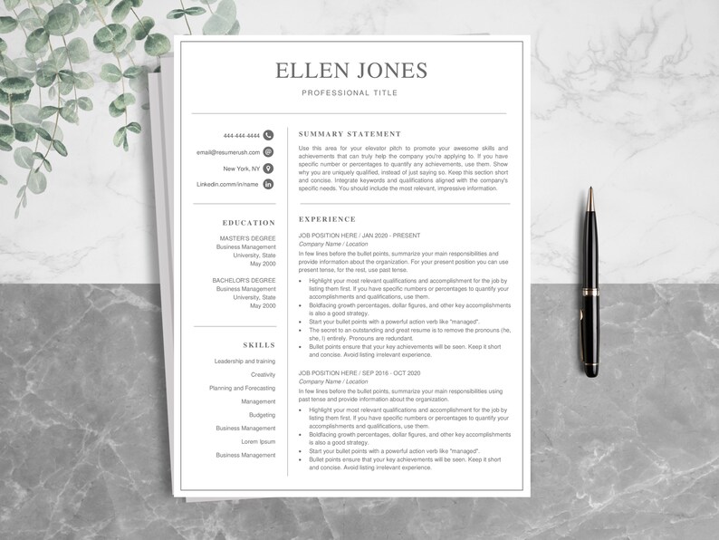 Clean, Simple, Modern, Minimalist Resume Template for Word, Google Docs ...