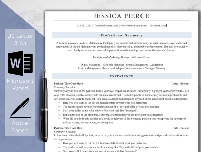 ATS Friendly Resume Template for Word and Pages | Simple Resume | ATS ...