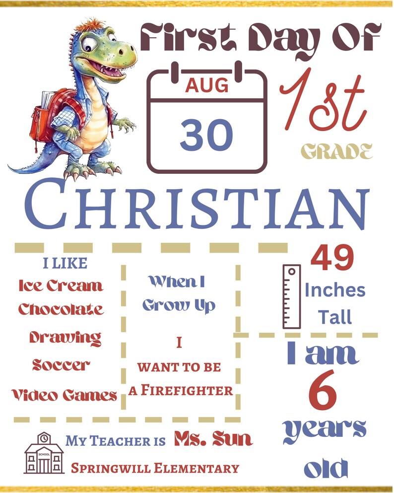 Dinosaur First Day of School Sign, Fully Editable Three Sizes ...