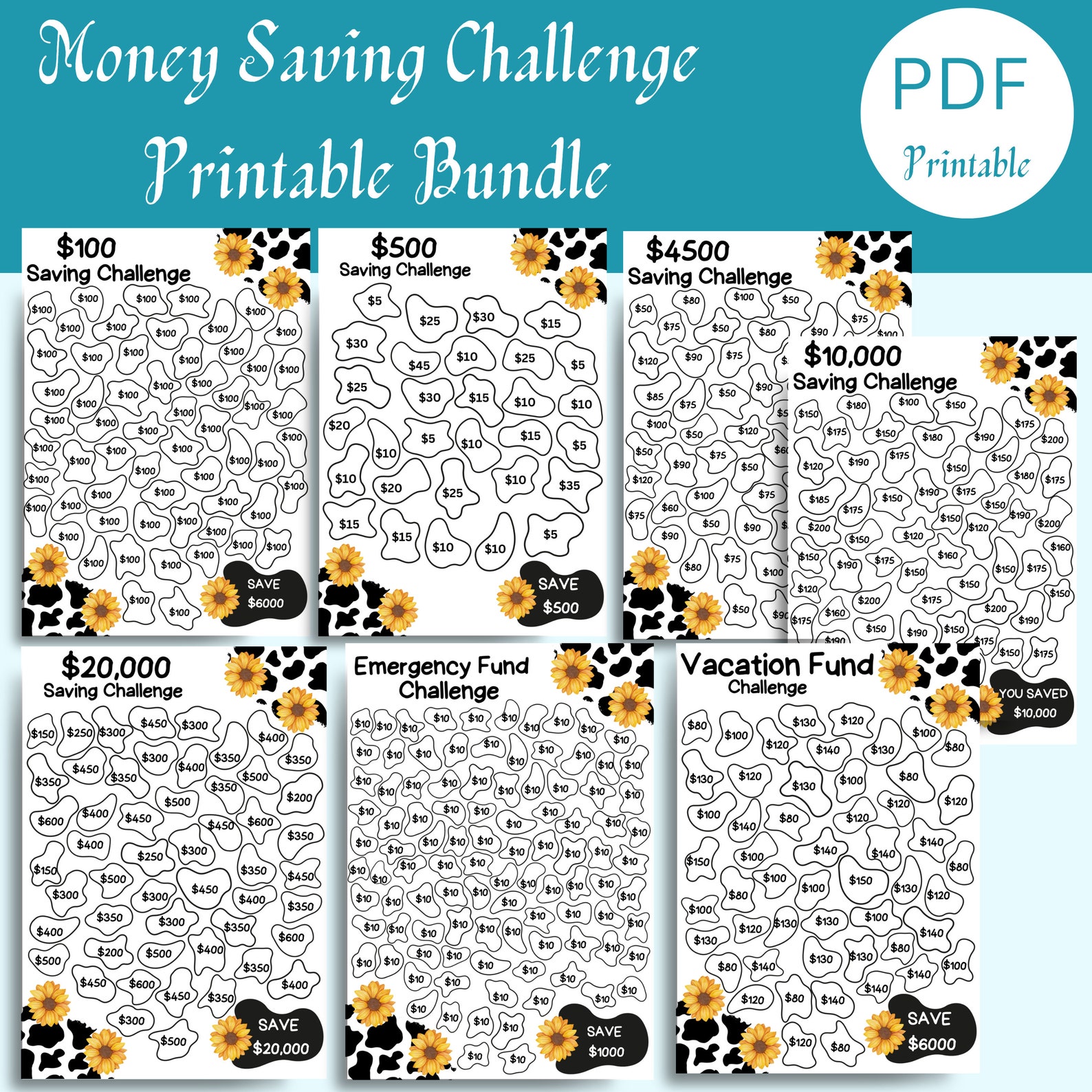 PRINTABLE Money Saving Challenge, Savings Tracker Bundle, Envelope ...