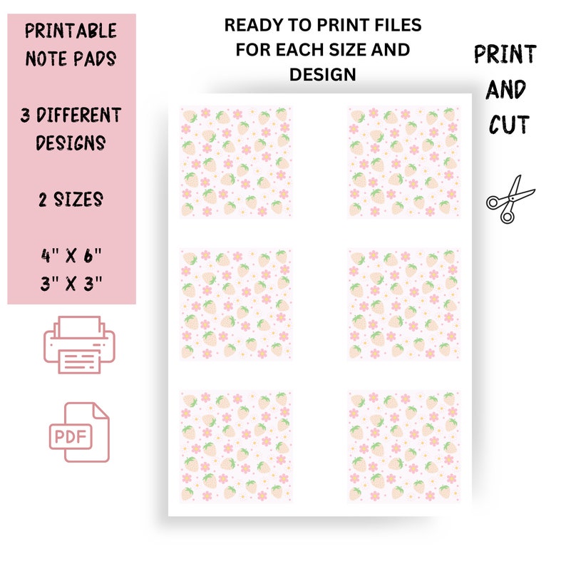 Cute Printable Memo Sheets, Note Pad Digital Download, Cute Printable ...