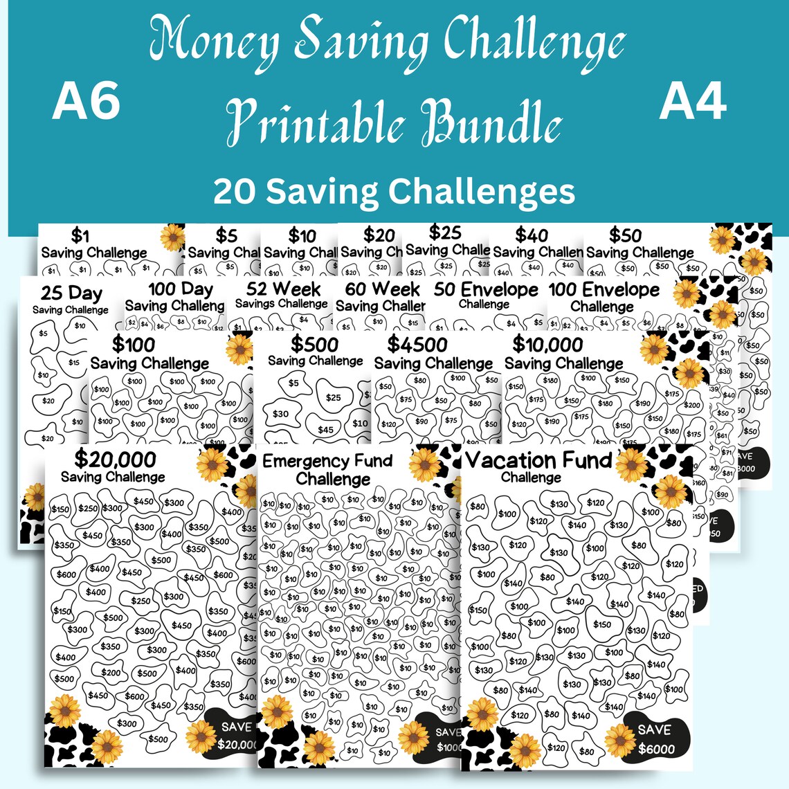 PRINTABLE Money Saving Challenge, Savings Tracker Bundle, Envelope ...