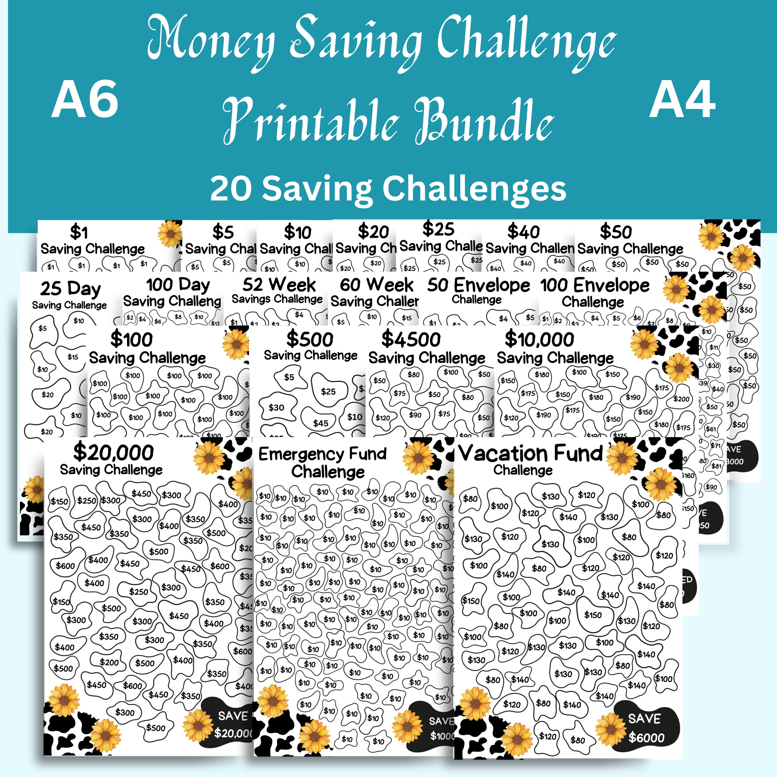 PRINTABLE Money Saving Challenge, Savings Tracker Bundle, Envelope ...