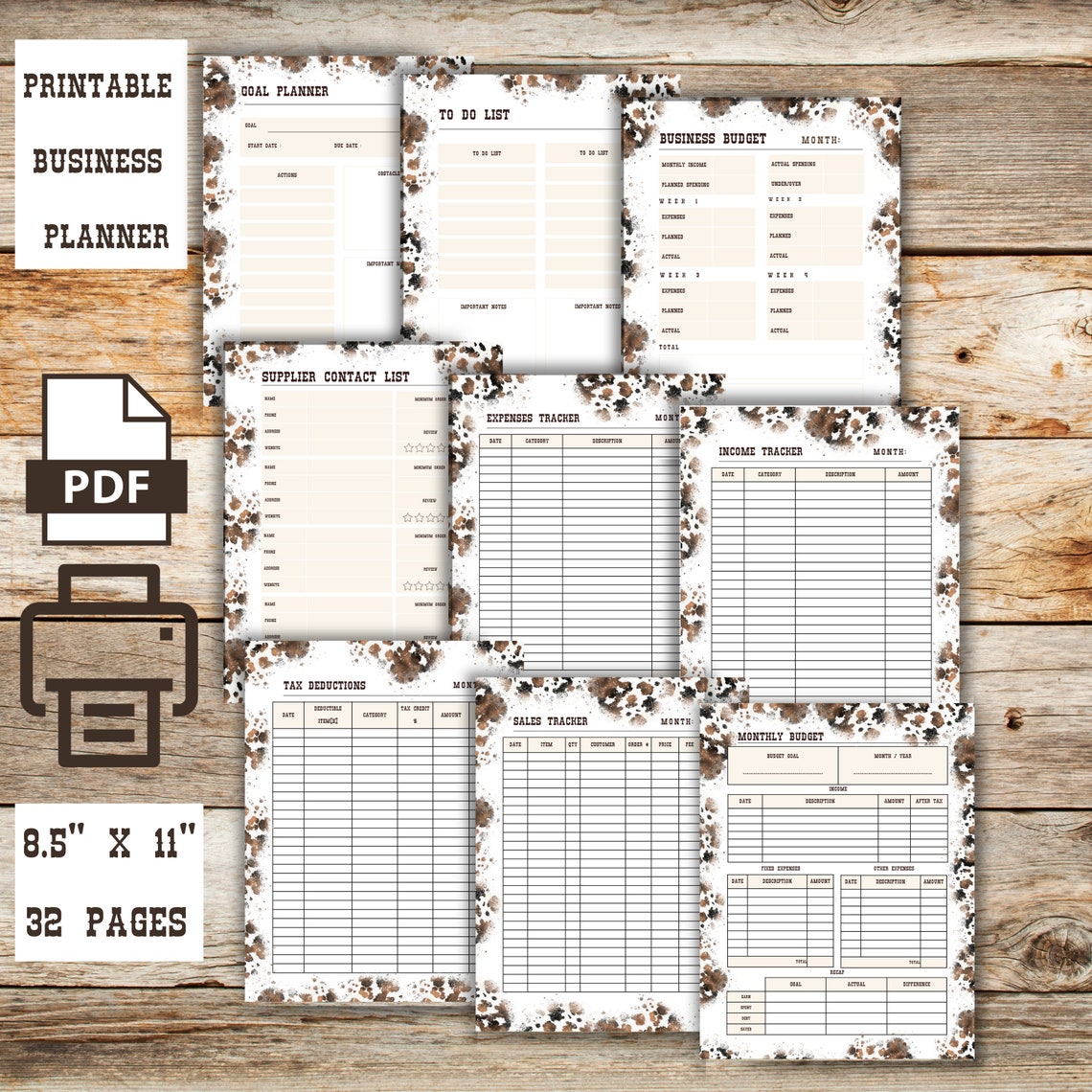 Printable Western Small Business Planner, Cowhide Business Planner ...