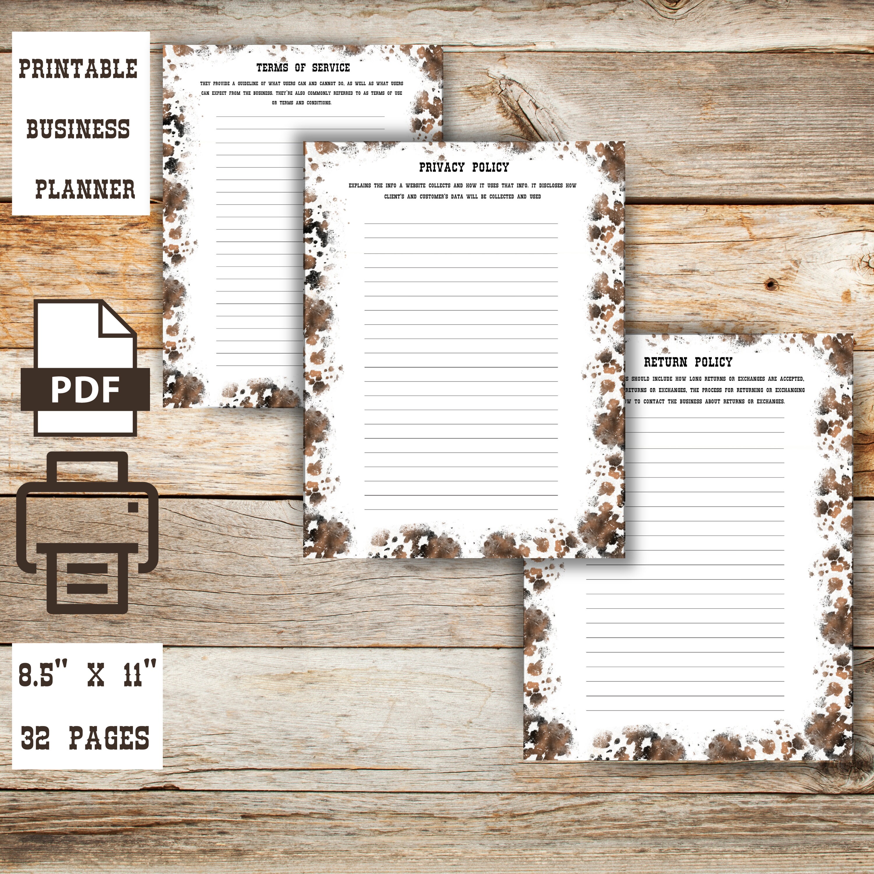 Printable Western Small Business Planner, Cowhide Business Planner ...