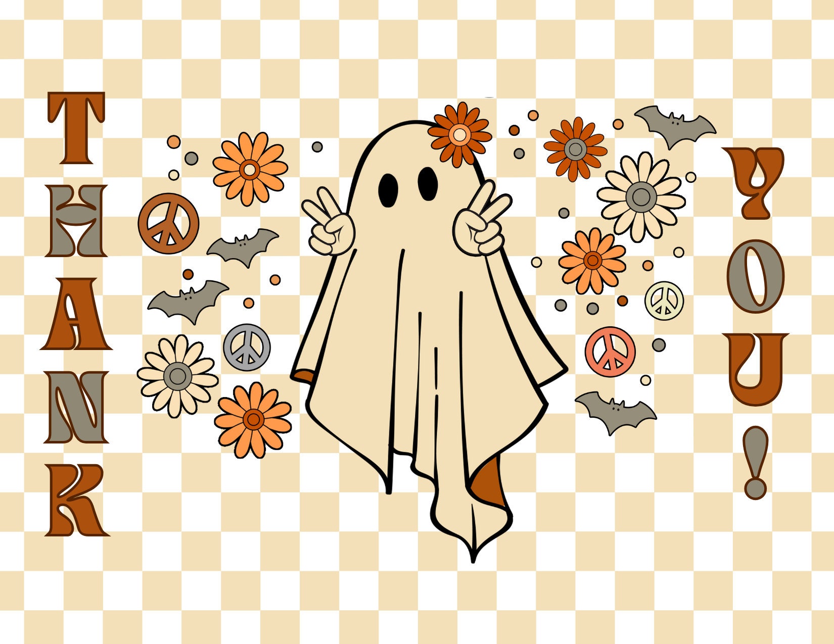 Editable Boho Retro Halloween Thank You Card Template, Editable Groovy ...