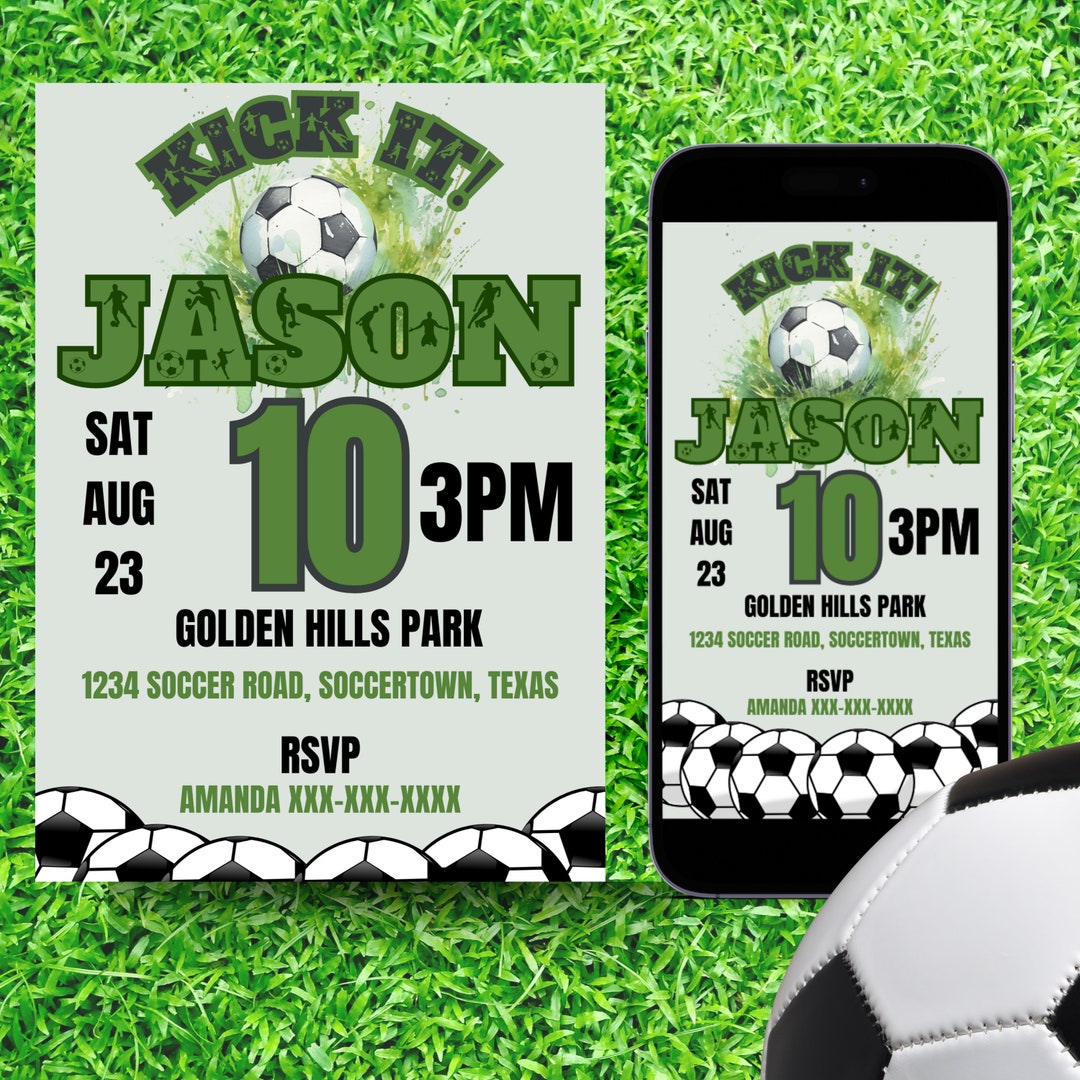 Soccer Birthday Invitation Template, Soccer Party Invitation, Football ...