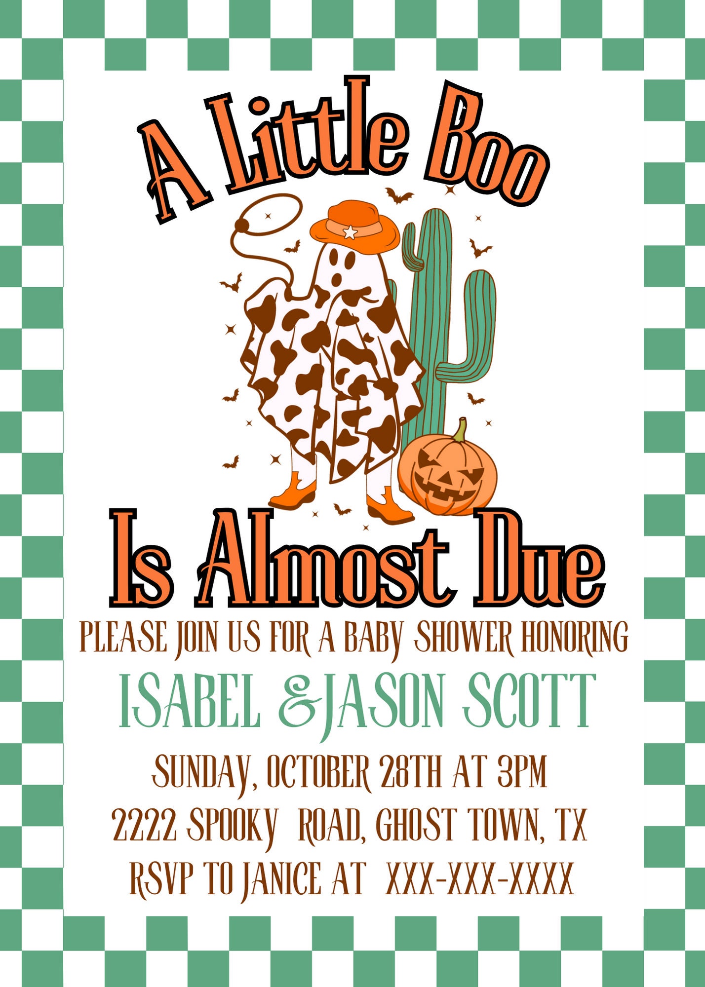 Editable Retro Western A Little Boo is Almost Due Baby Shower ...