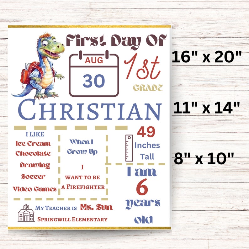 Dinosaur First Day of School Sign, Fully Editable Three Sizes ...
