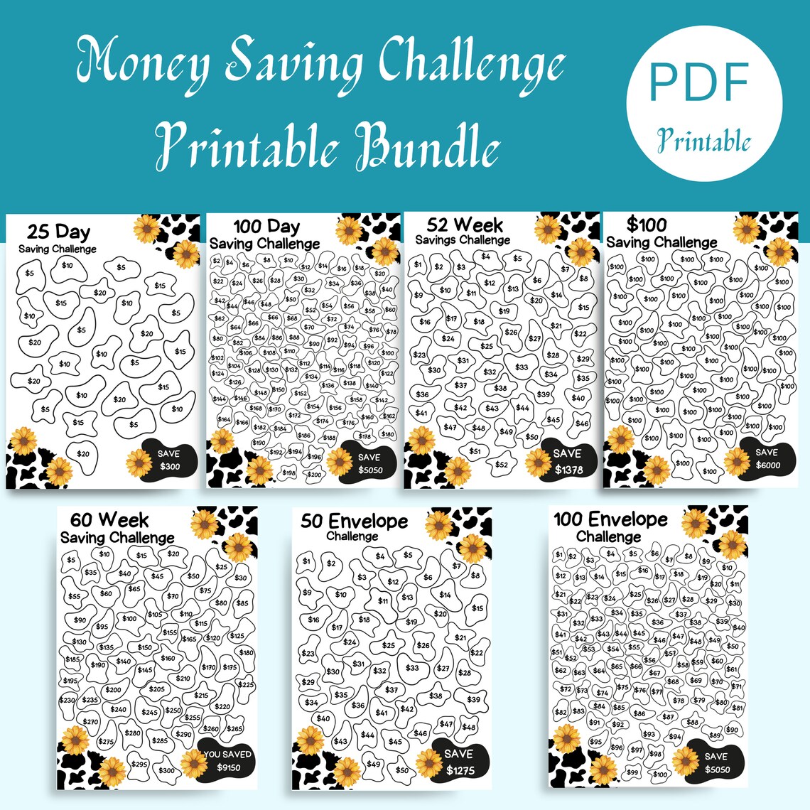 PRINTABLE Money Saving Challenge, Savings Tracker Bundle, Envelope ...
