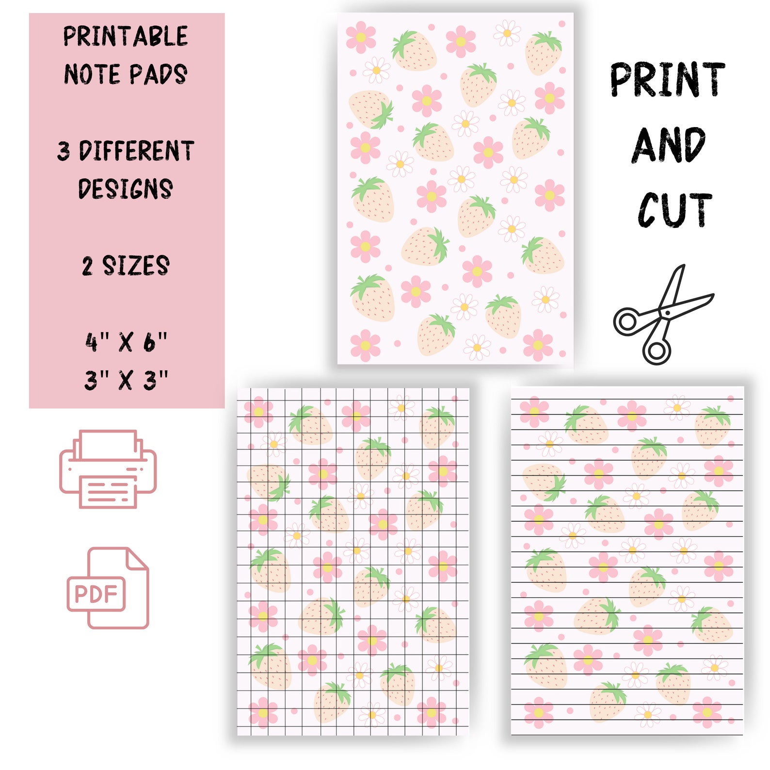 Cute Printable Memo Sheets, Note Pad Digital Download, Cute Printable ...