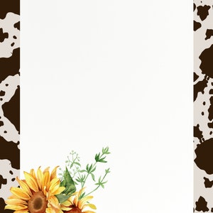 Country Cowhide and Sunflower Blank Printable Sign Border, Welcome Sign ...