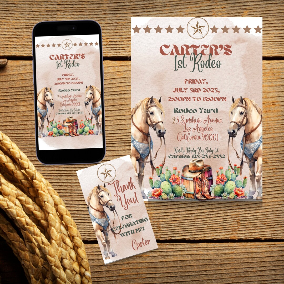 First Rodeo Birthday Invitation Template, Country Western Boy 1st ...