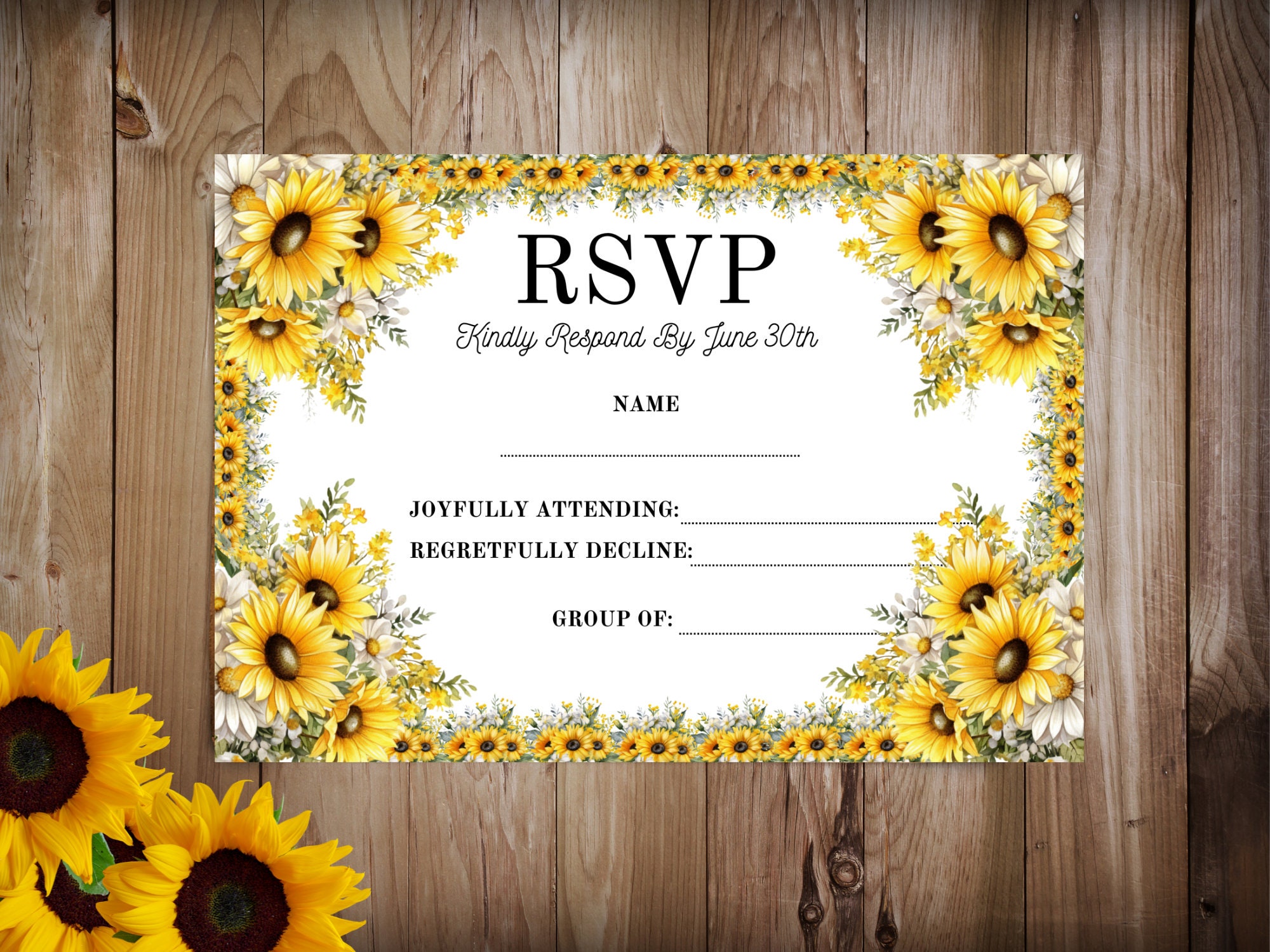 EDITABLE Sunflowers Wedding RSVP Card, Country Wedding Insert Template, Country Sunflower ...