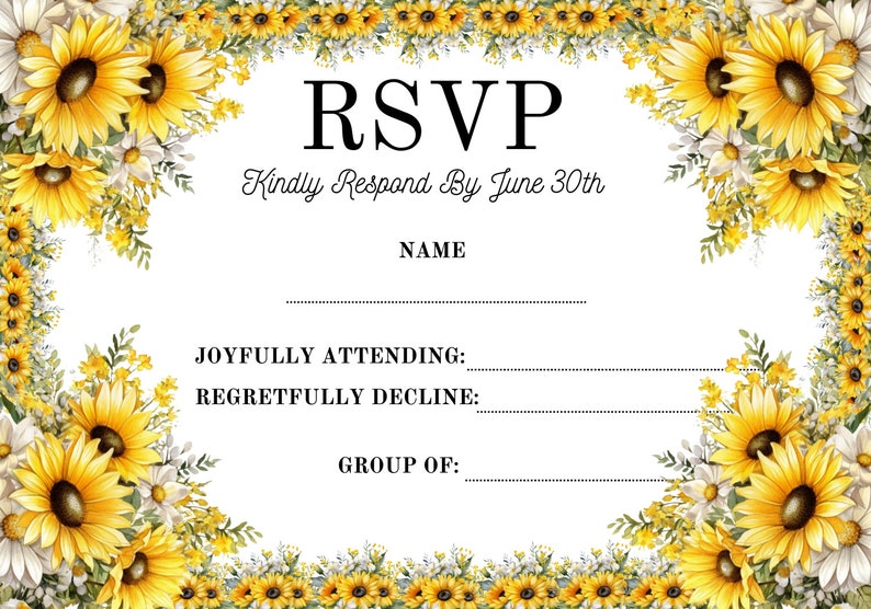 EDITABLE Sunflowers Wedding RSVP Card, Country Wedding Insert Template, Country Sunflower ...