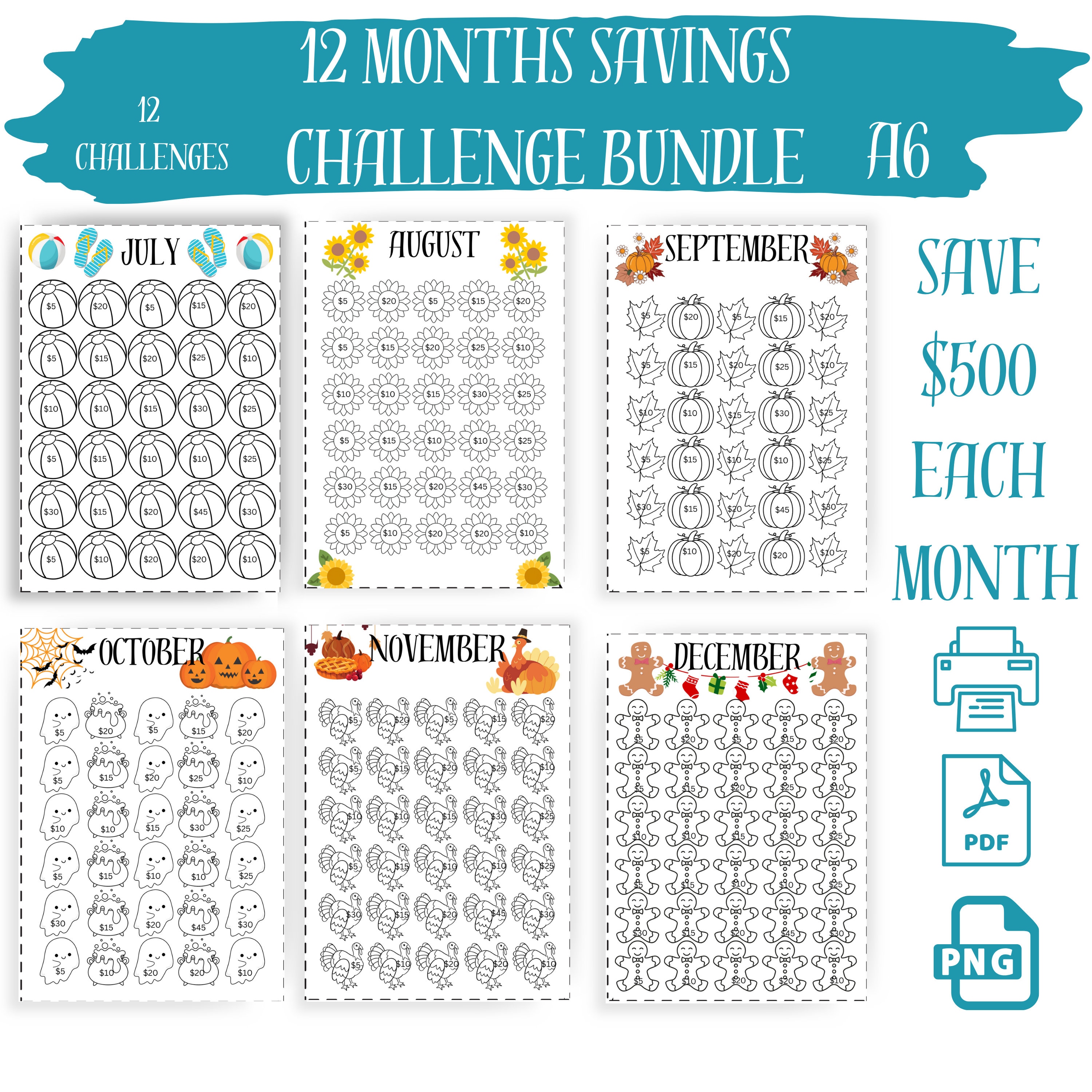 Monthly Savings Challenge Printable, Mini Savings Challenge Bundle ...