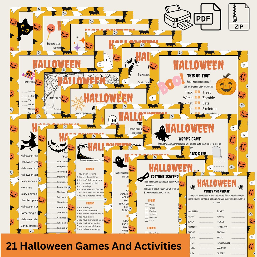 Halloween 21 Game and Activity Bundle Halloween Printable Party Games ...