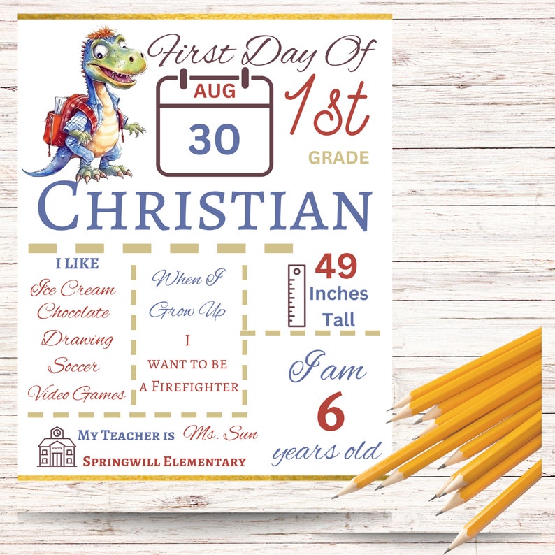 Dinosaur First Day of School Sign, Fully Editable Back to School ...