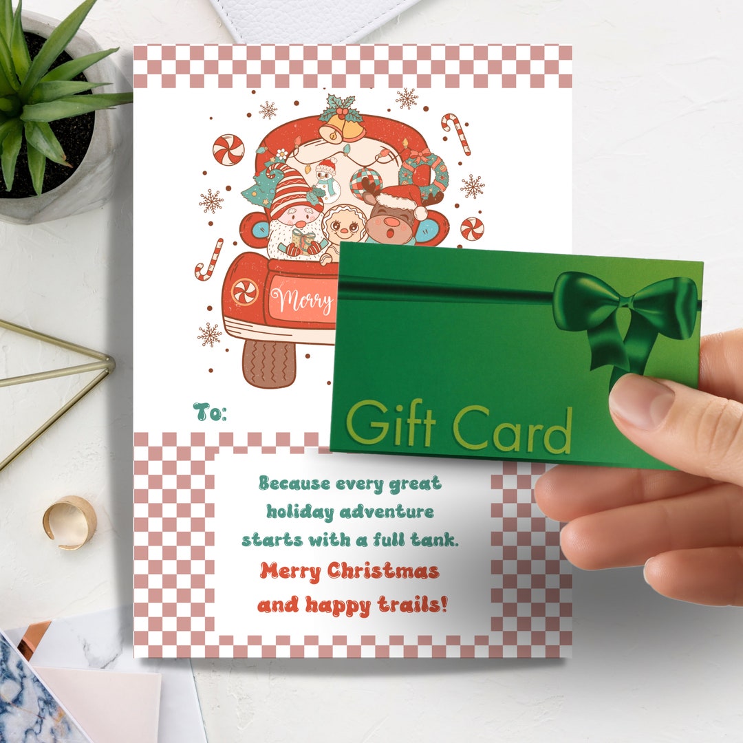 Printable Retro Christmas Fuel Gift Card Holder, Holiday Gift Card ...