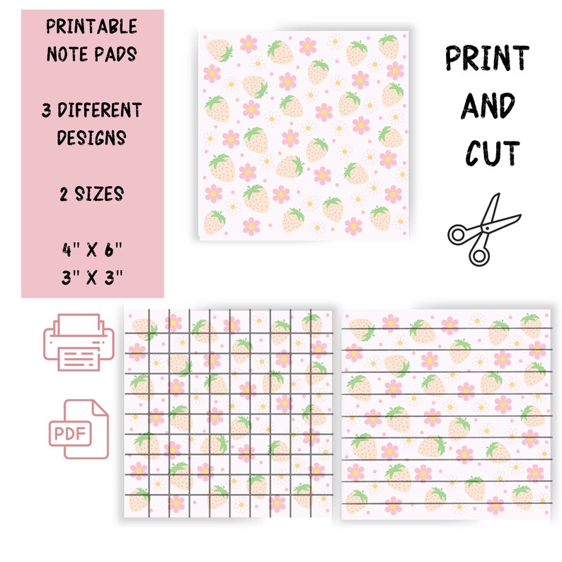 Cute Printable Memo Sheets, Note Pad Digital Download, Cute Printable ...