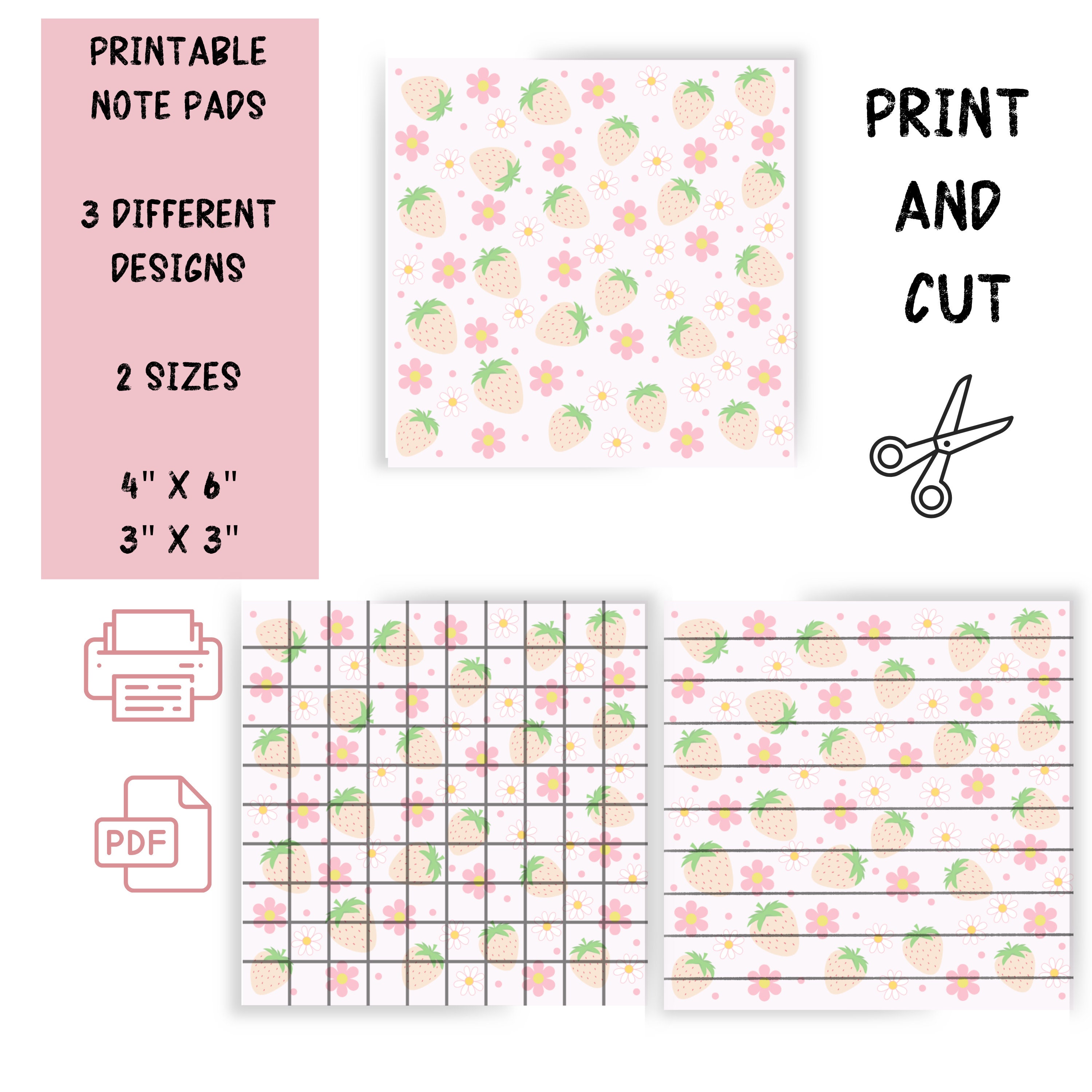 Cute Printable Memo Sheets, Note Pad Digital Download, Cute Printable ...