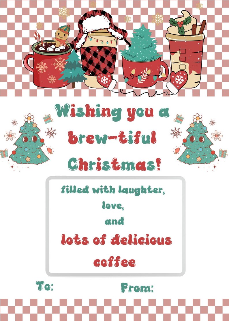 Printable Retro Christmas Coffee Gift Card Holder, Holiday Gift Card ...