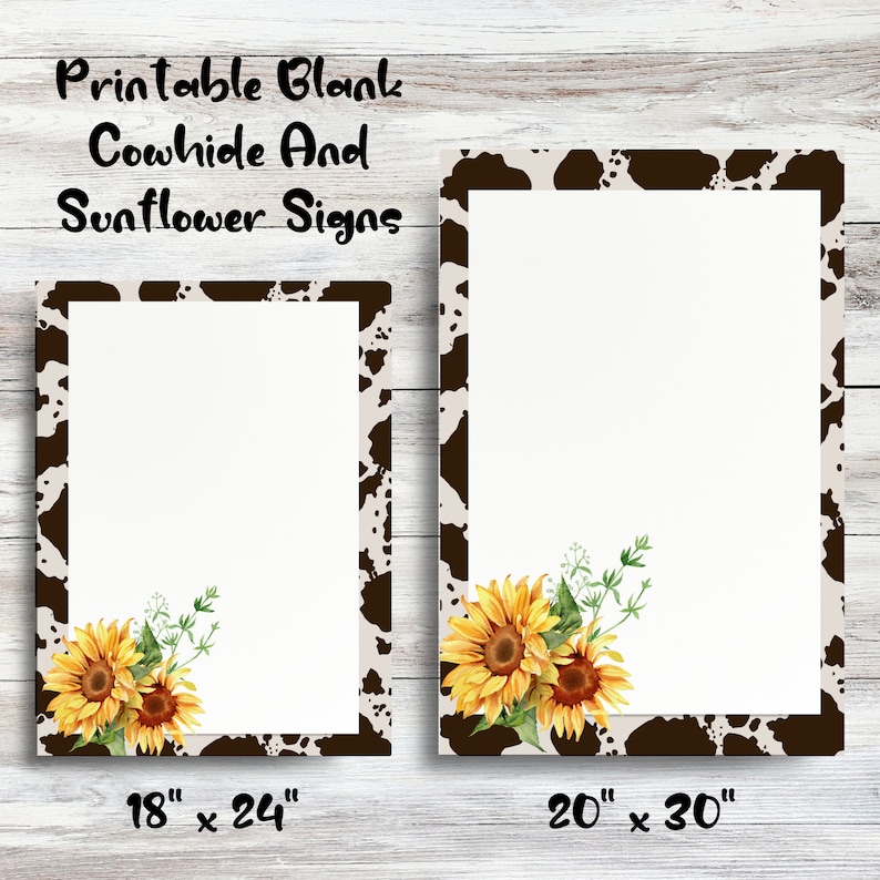 Country Cowhide and Sunflower Blank Printable Sign Border, Welcome Sign ...