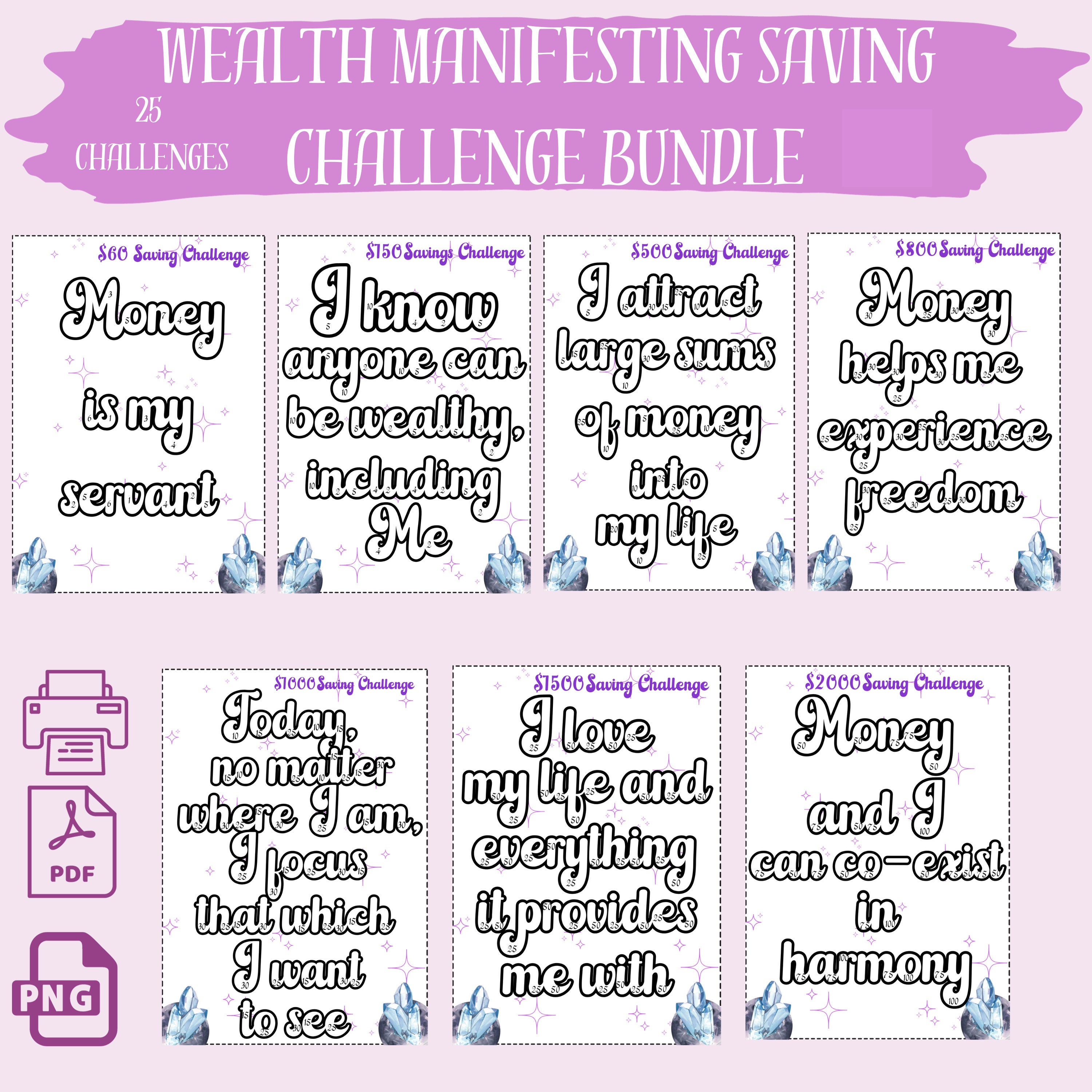 PRINTABLE A6 Wealth Manifesting Money Saving Challenge, Savings Tracker ...