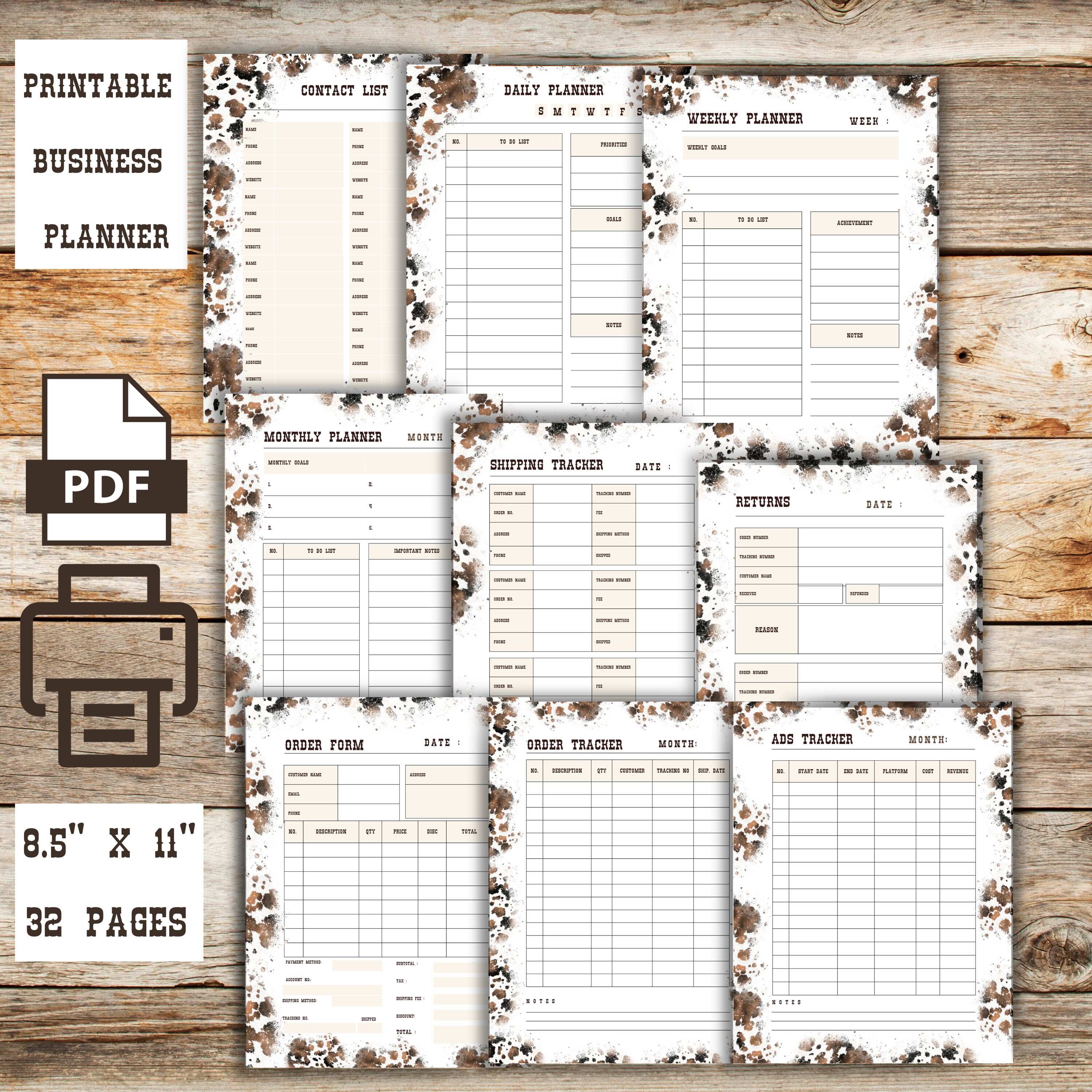 Printable Western Small Business Planner, Cowhide Business Planner ...