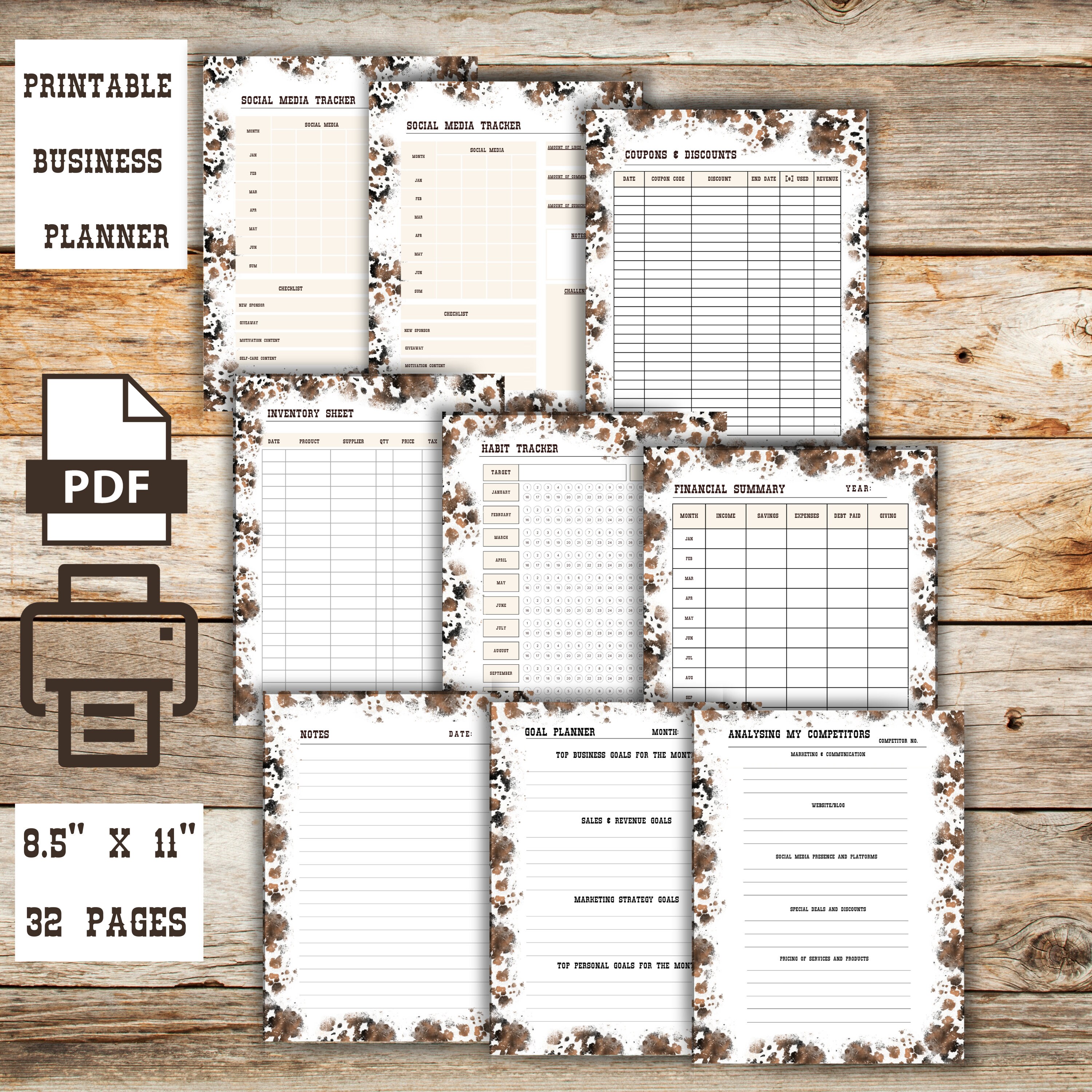 Printable Western Small Business Planner, Cowhide Business Planner ...