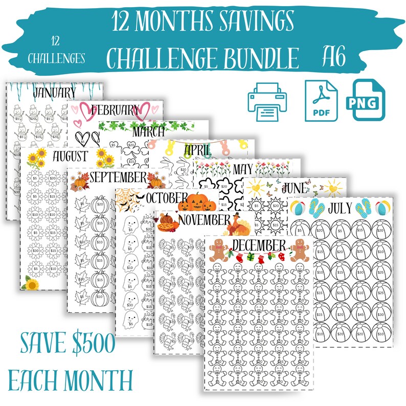 Monthly Savings Challenge Printable, Mini Savings Challenge Bundle ...