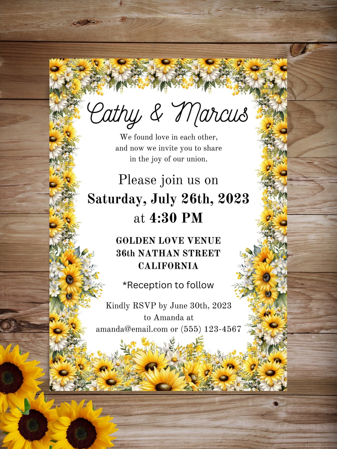 Printable Fully Editable Sunflower Country Wedding Invitation, Editable ...