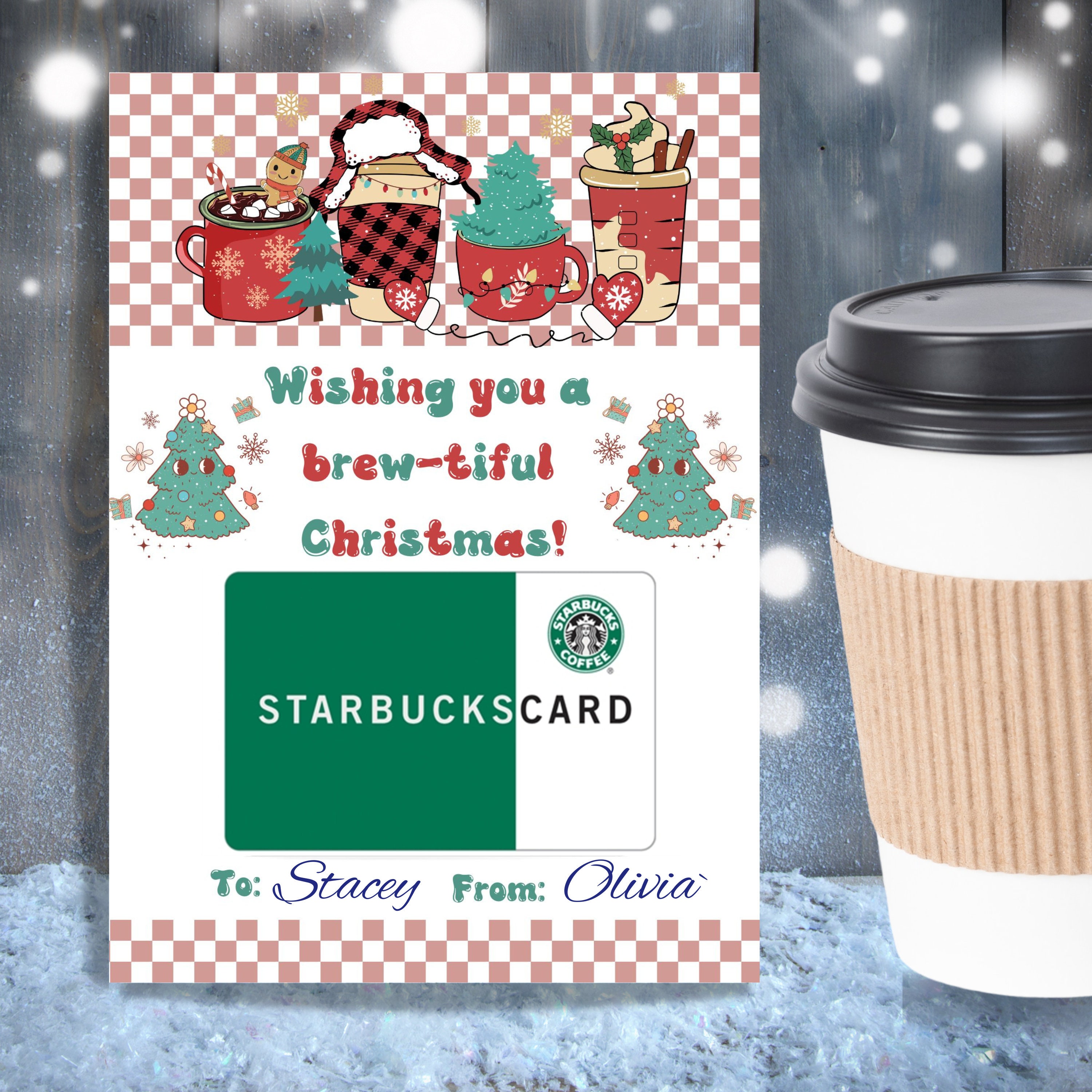 Printable Retro Christmas Coffee Gift Card Holder, Holiday Gift Card ...