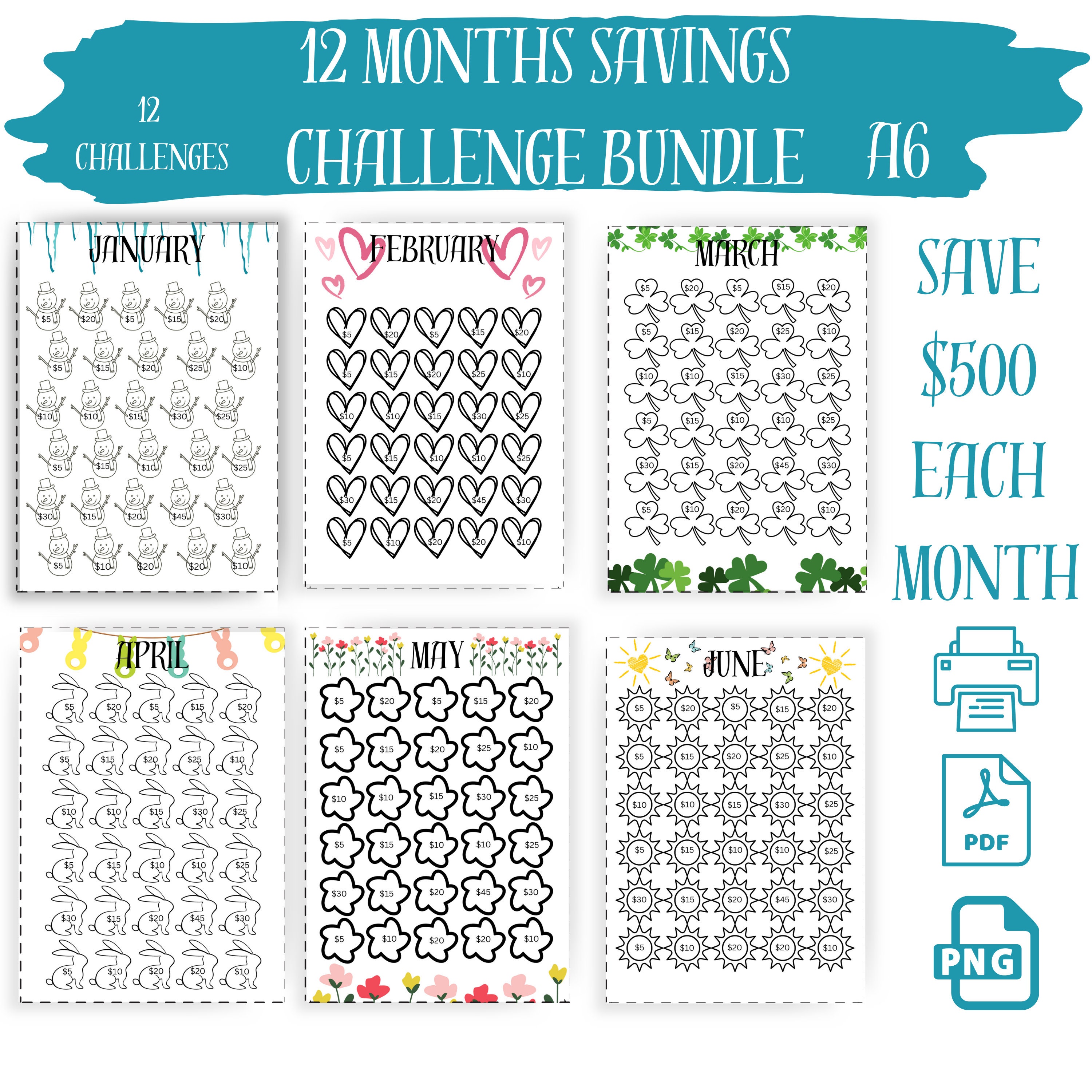 Monthly Savings Challenge Printable, Mini Savings Challenge Bundle ...