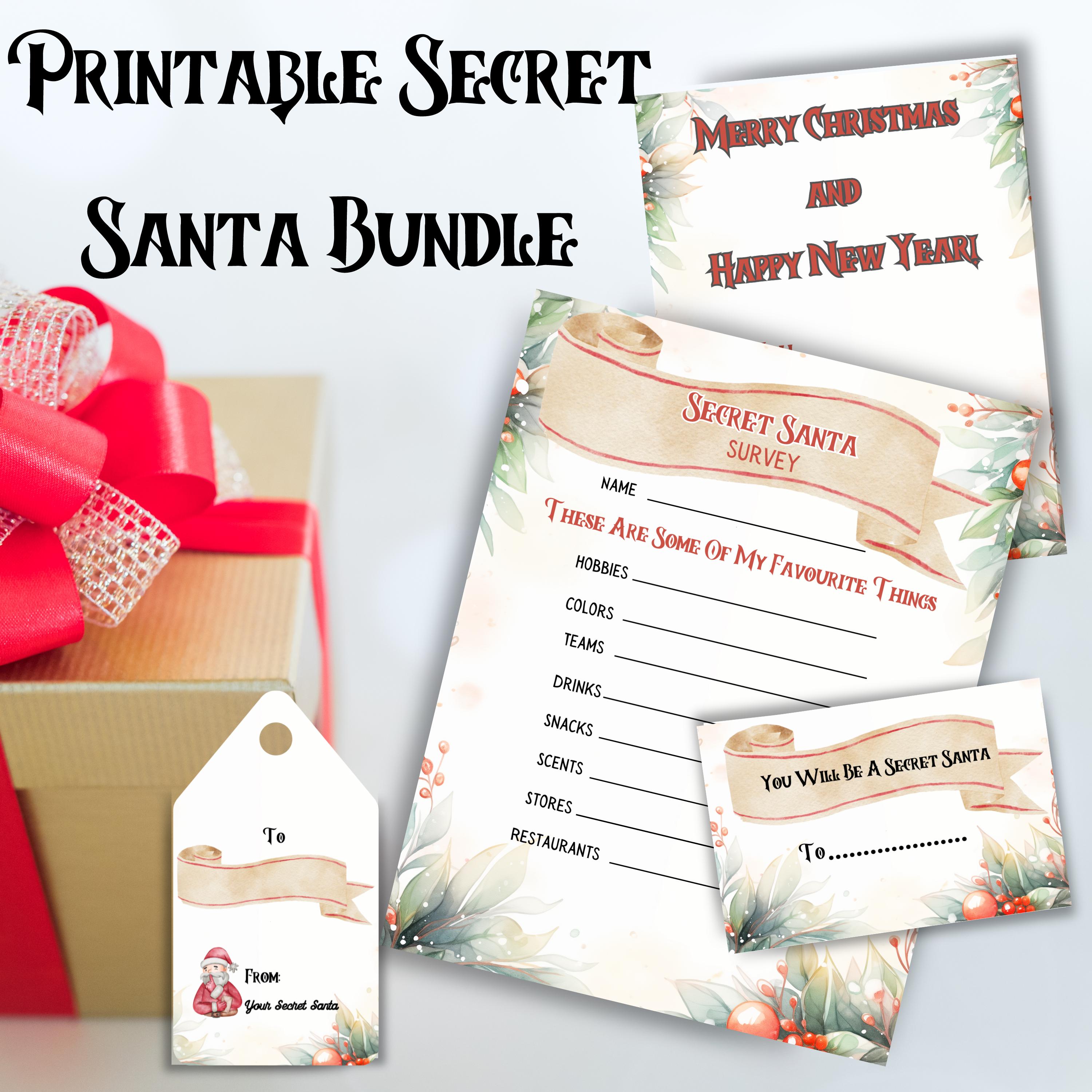 Secret Santa Questionnaire Printable Bundle for Workplace Secret Santa ...