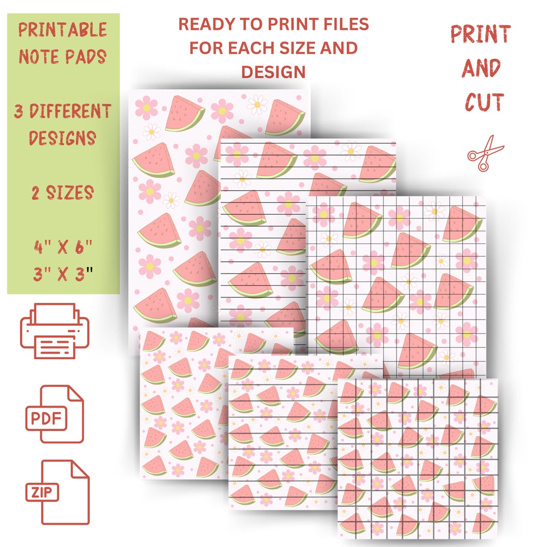 Cute Watermelon Flowers Printable Memo Sheets, Note Pad Digital ...