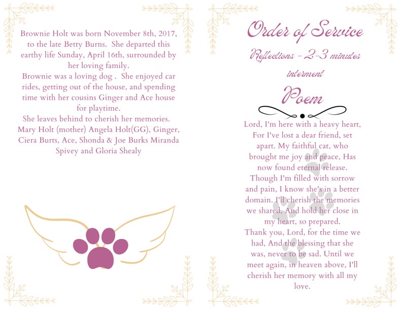 Forever Cherished Pet Obituary - Etsy