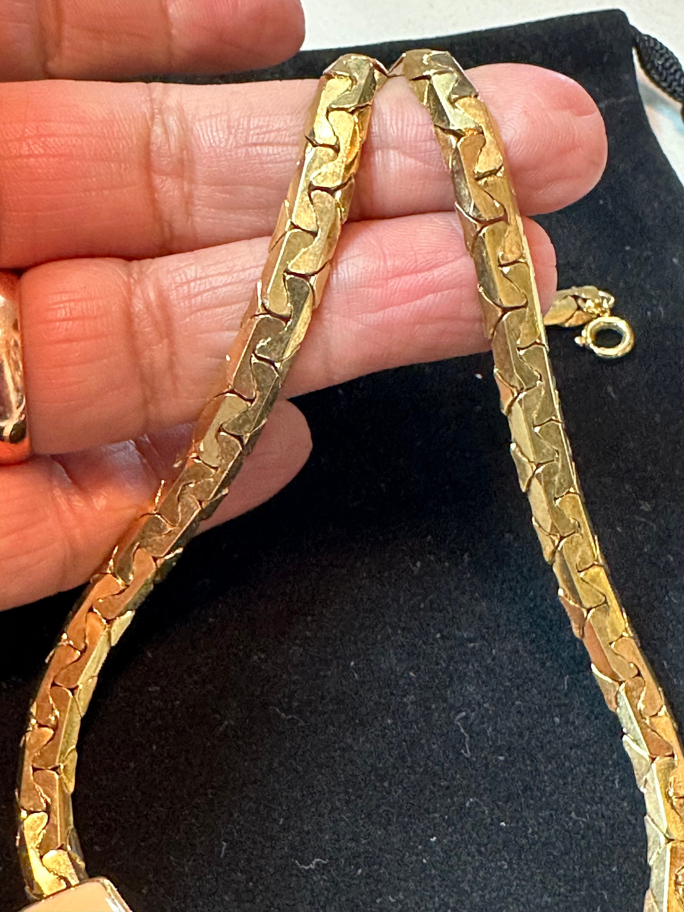 Vintage Trifari Snake Link Chain Gold-tone Ivory Necklace Mid Century ...