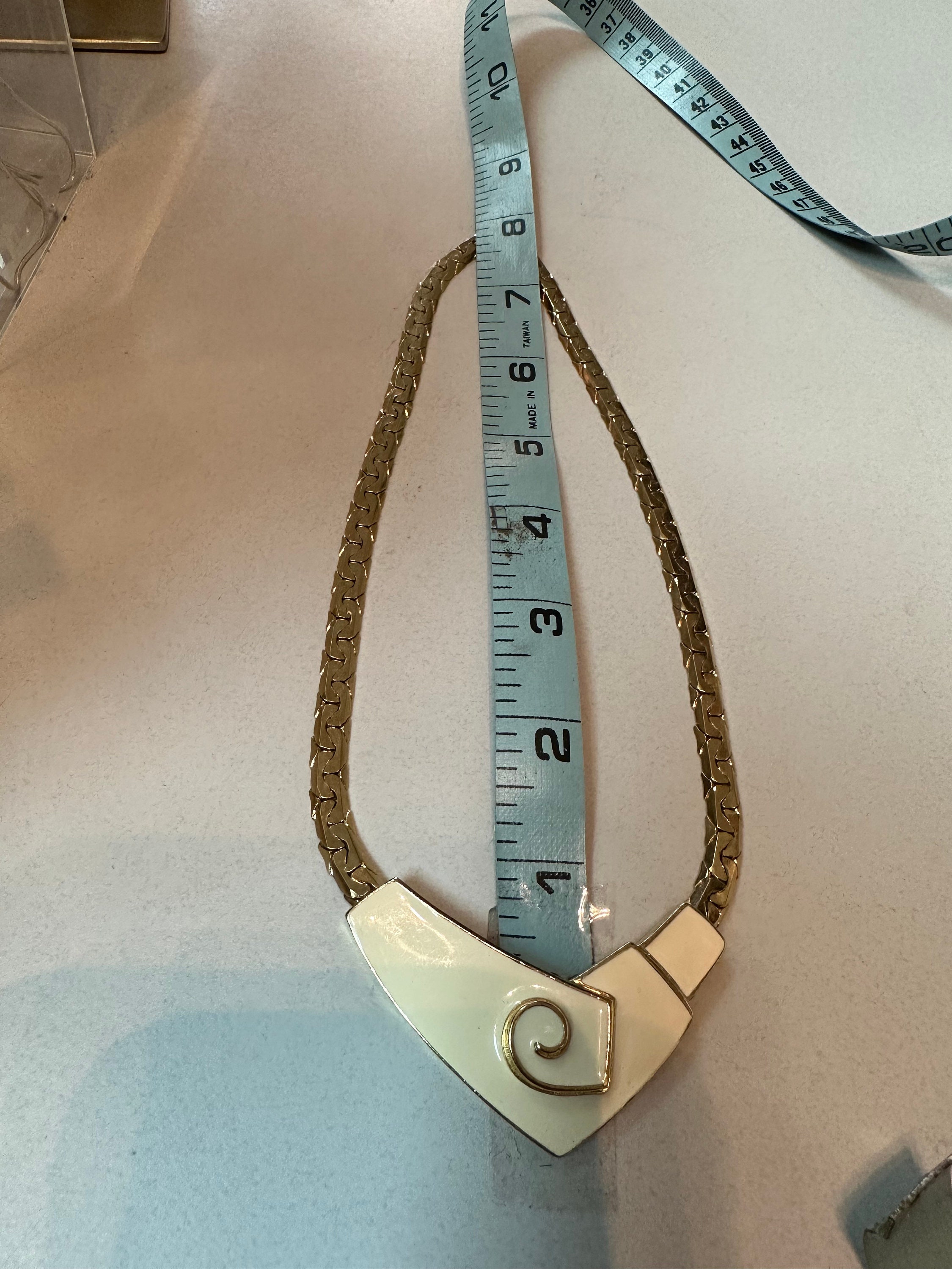 Vintage Trifari Snake Link Chain Gold-tone Ivory Necklace Mid Century ...