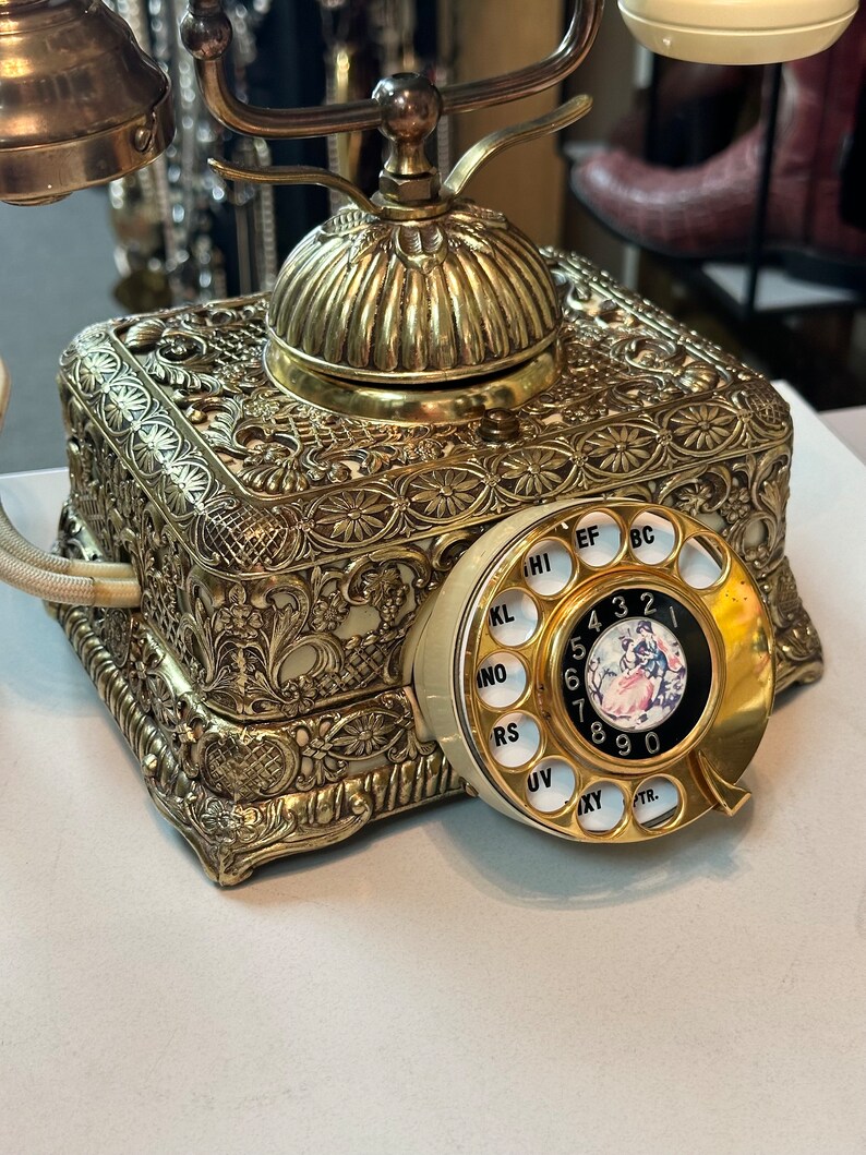 1940s Brass Metal Victorian Style Rotary Corded Telephone Heavy - Etsy