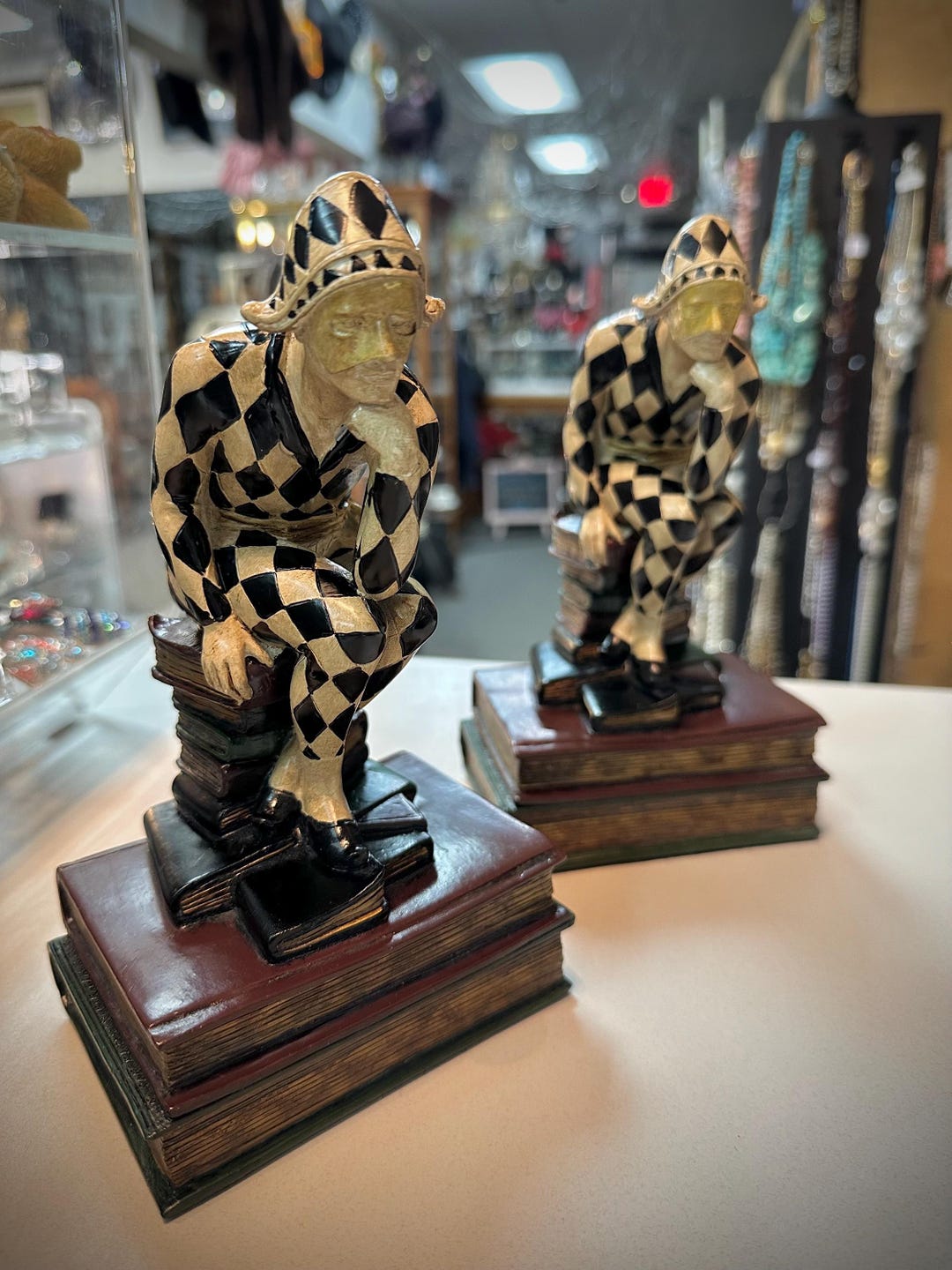 Pair of Vintage Harlequin French Hand Painted Jester Joker Bookends ...