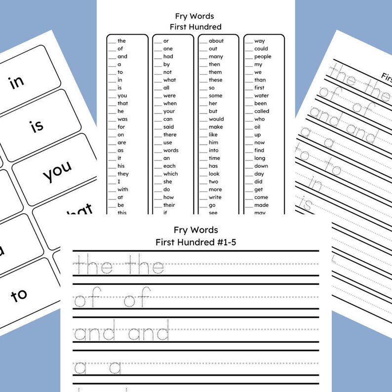 Fry Words Bundle - Checklist, Flashcards, & Tracing Worksheets - Etsy