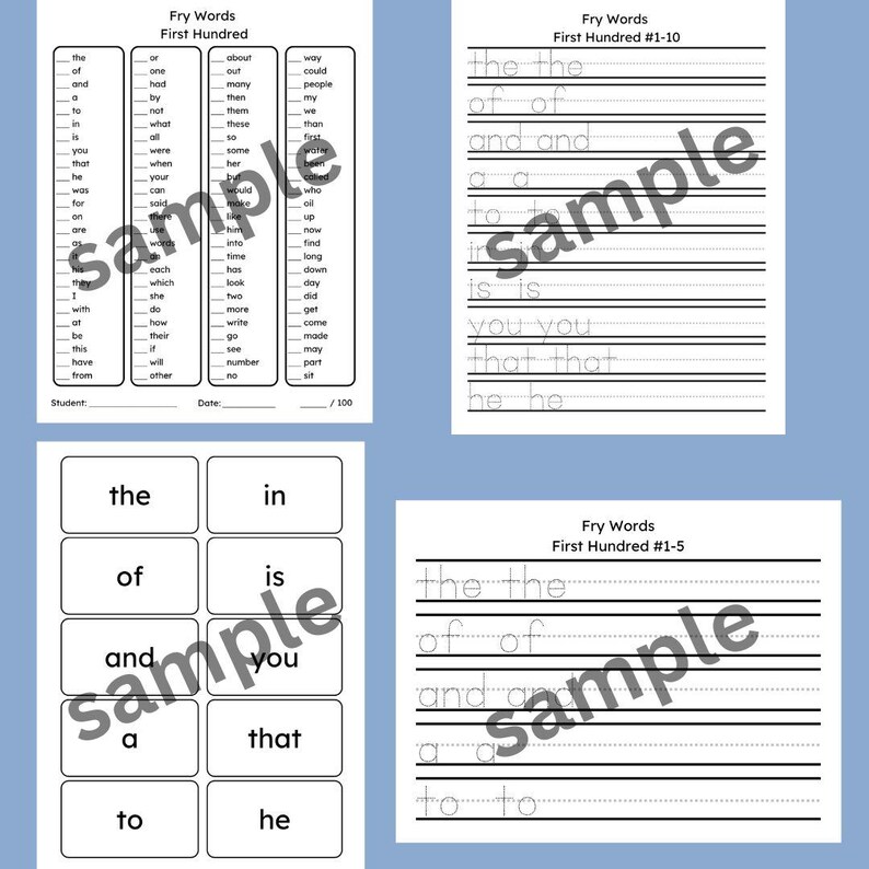 Fry Words Bundle - Checklist, Flashcards, & Tracing Worksheets - Etsy