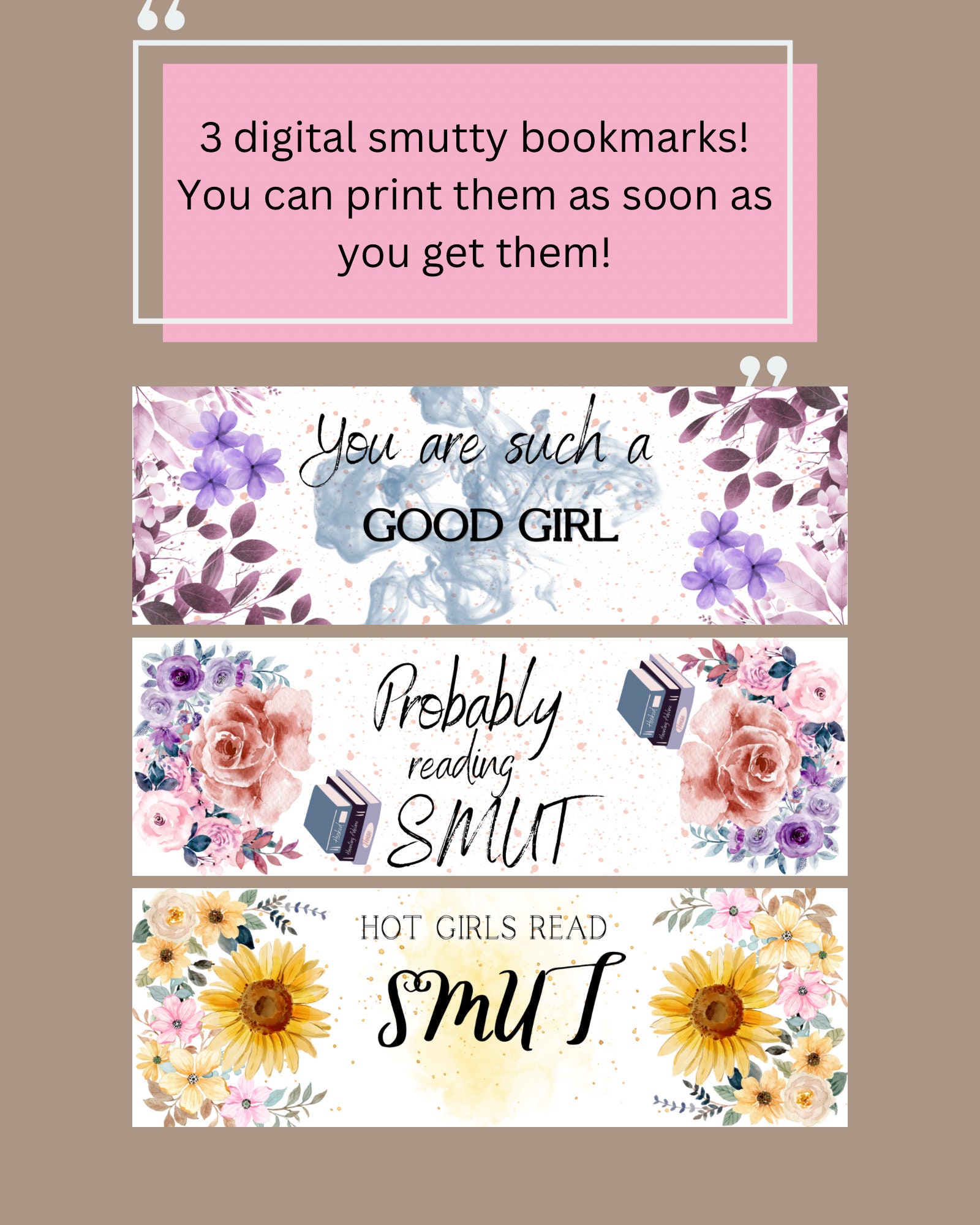 Smut Bookmarks Digital Printable Bookmark Digital Bookmark Download ...